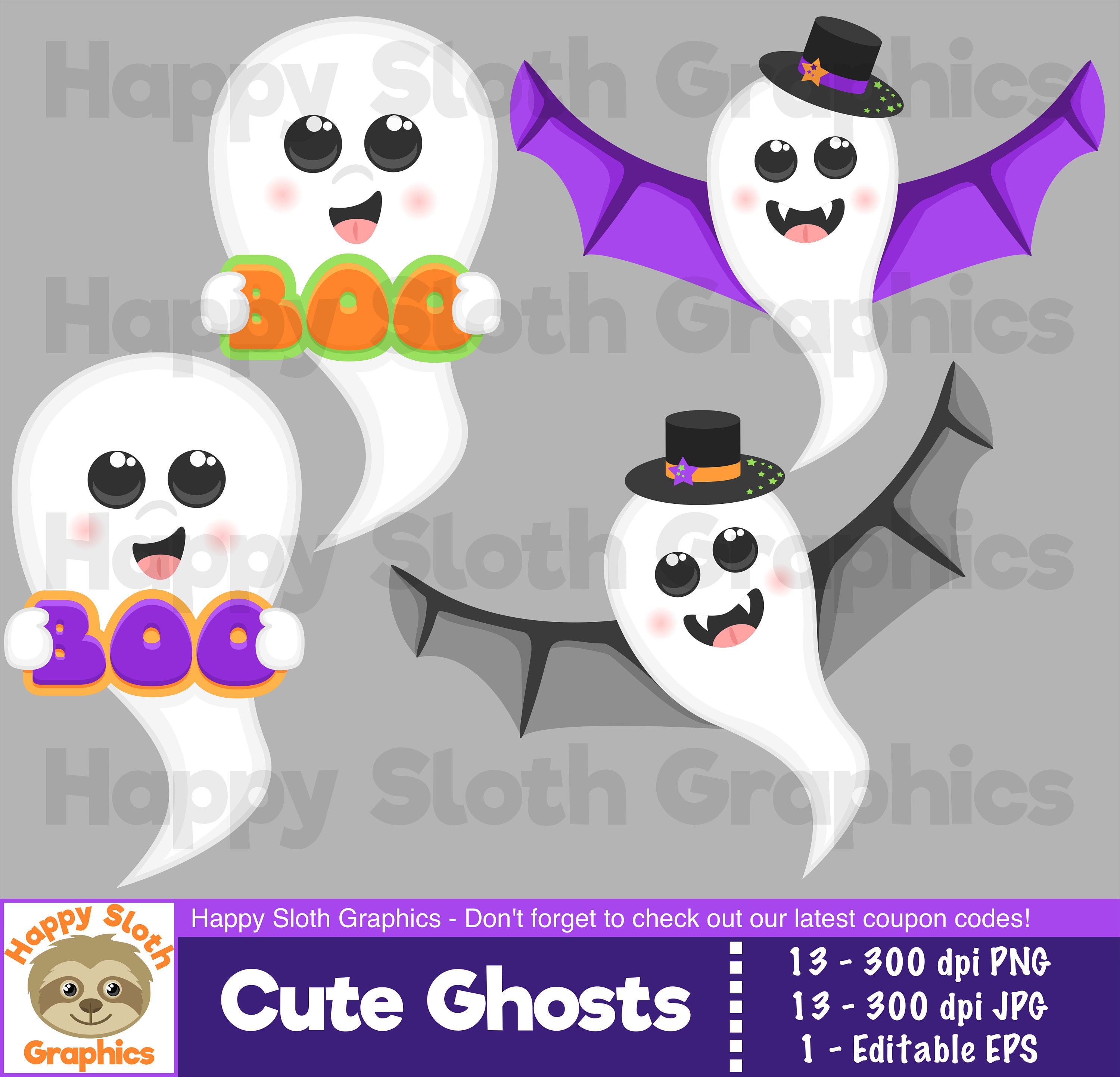 Cute Ghosts Clipart Set Personal and Commercial Use Vector - Etsy
