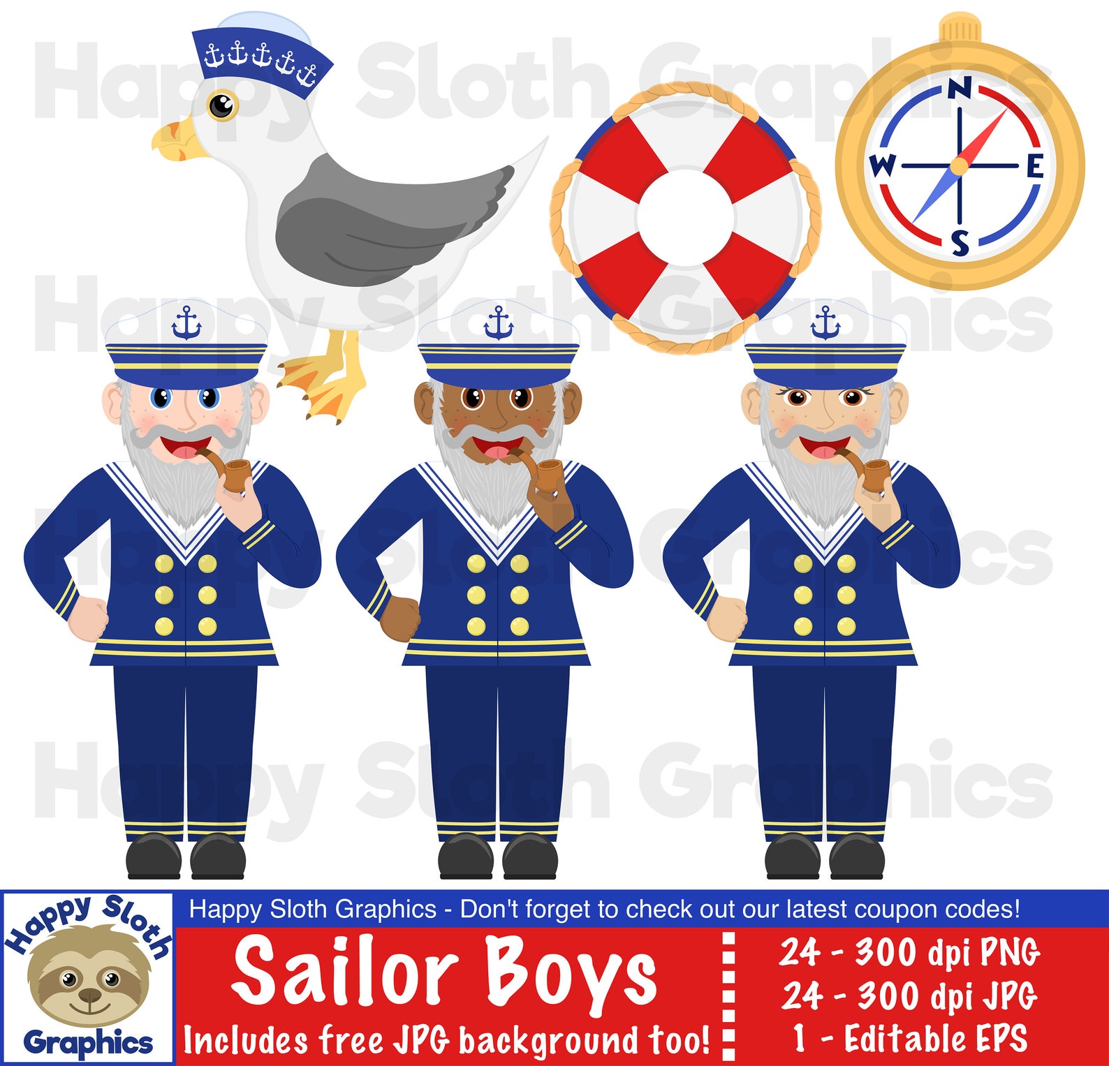 Sailor Boys Clipart Set, Personal and Commercial Use Vector Sailor ...