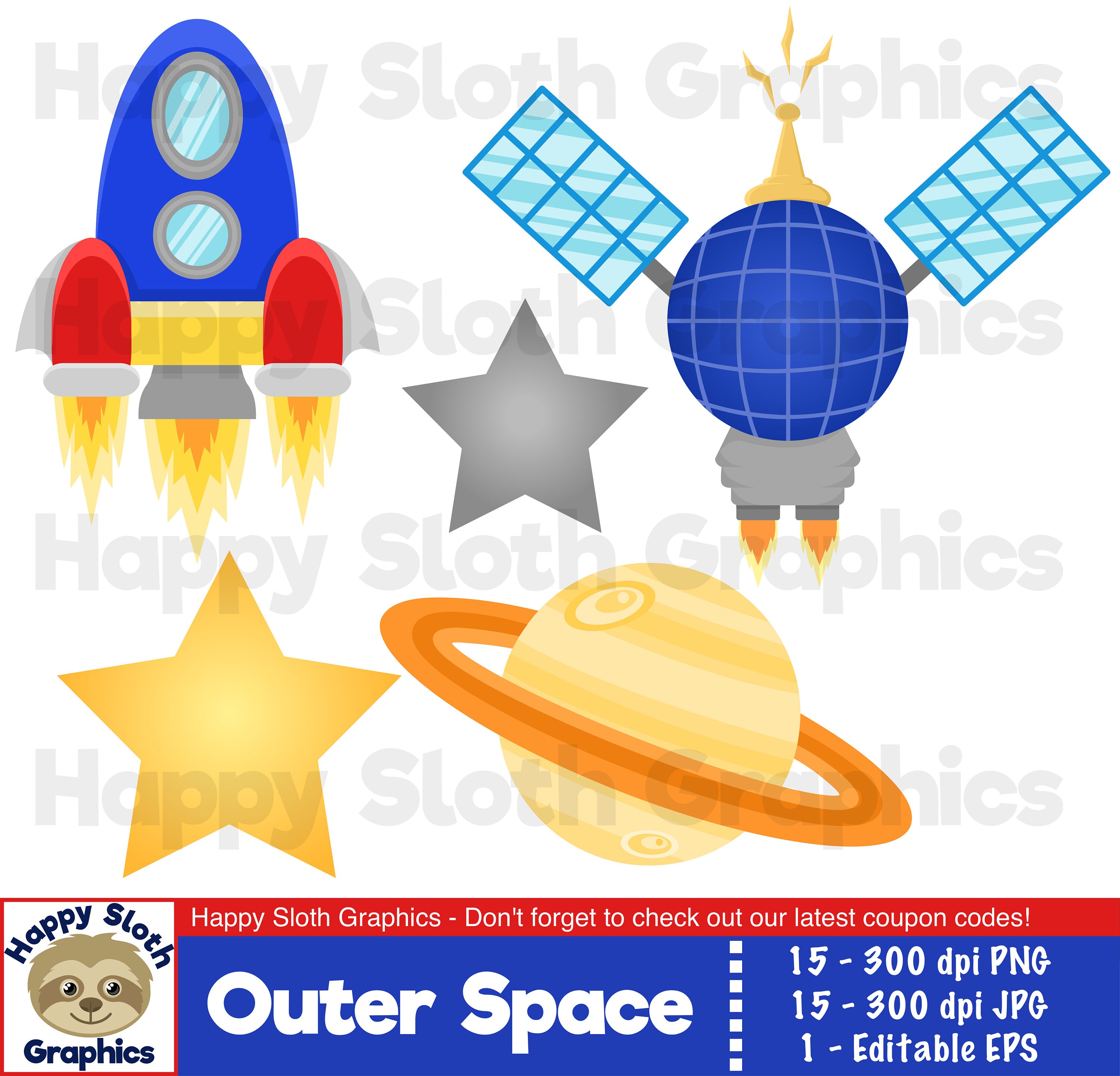 Outer Space Clipart Set, Personal and Commercial Use Vector, Space ...
