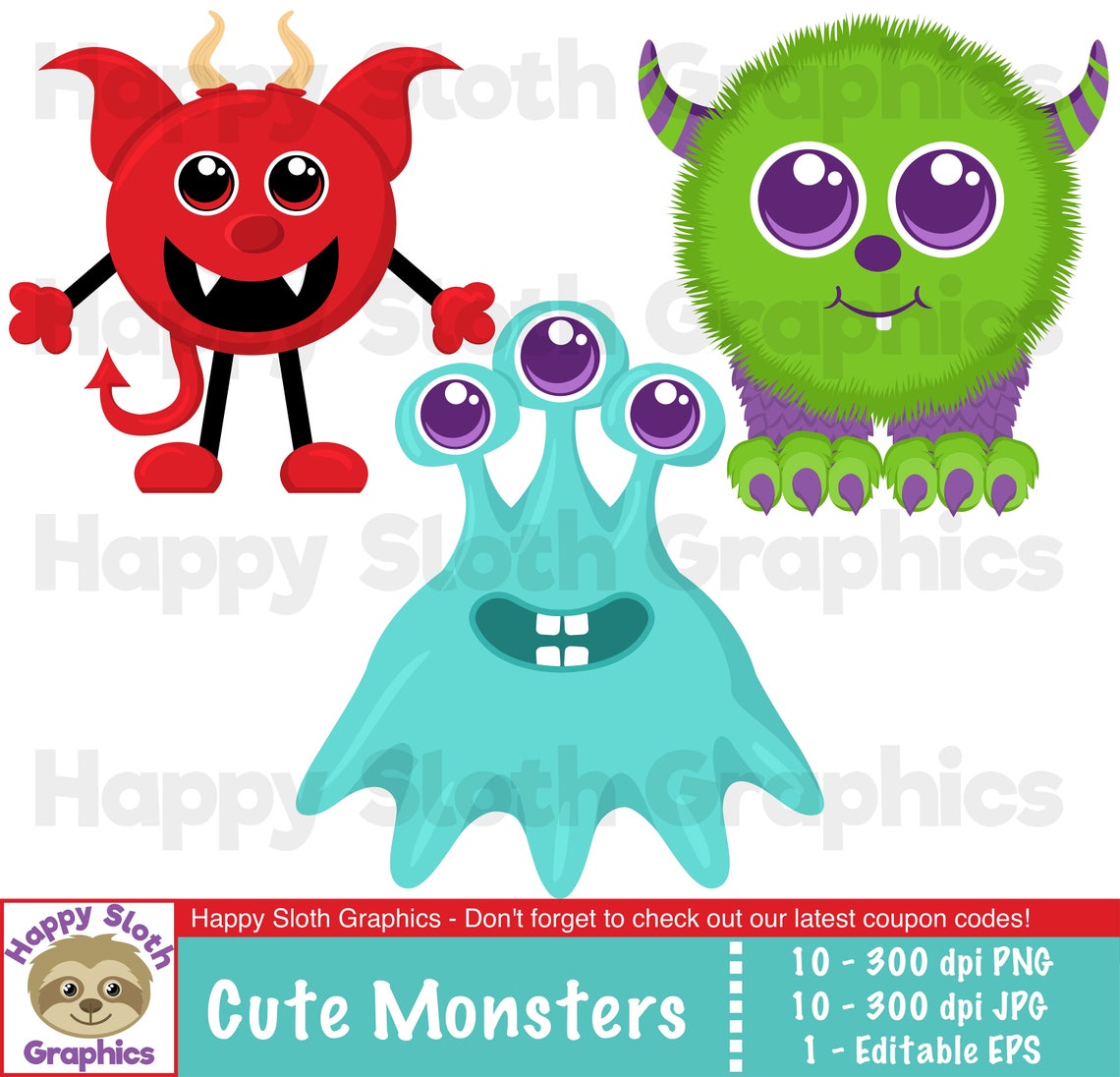 Cute Monsters Clipart Set Personal and Commercial Use Vector - Etsy