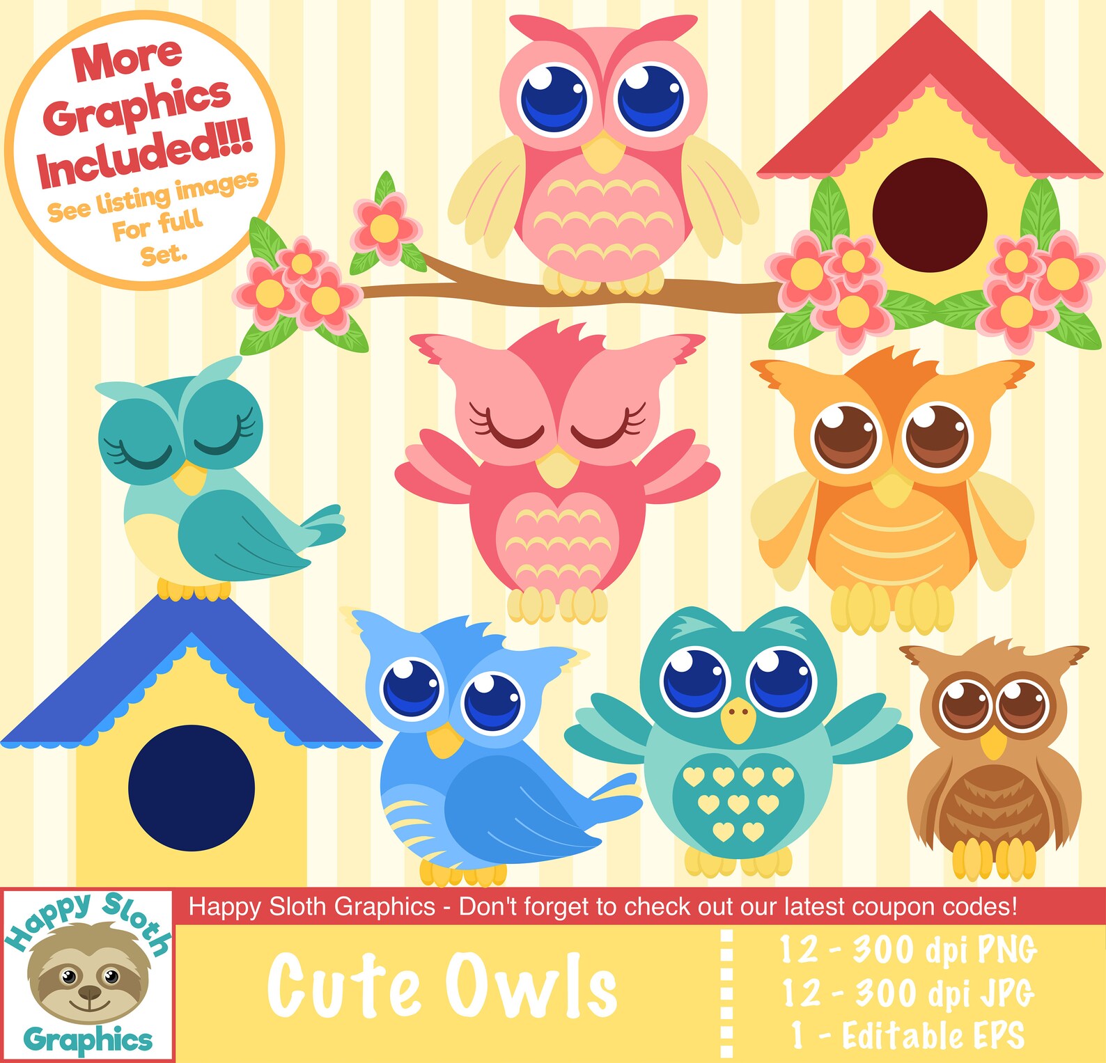Cute Owls Clipart Set Personal and Commercial Use Vector Owls - Etsy