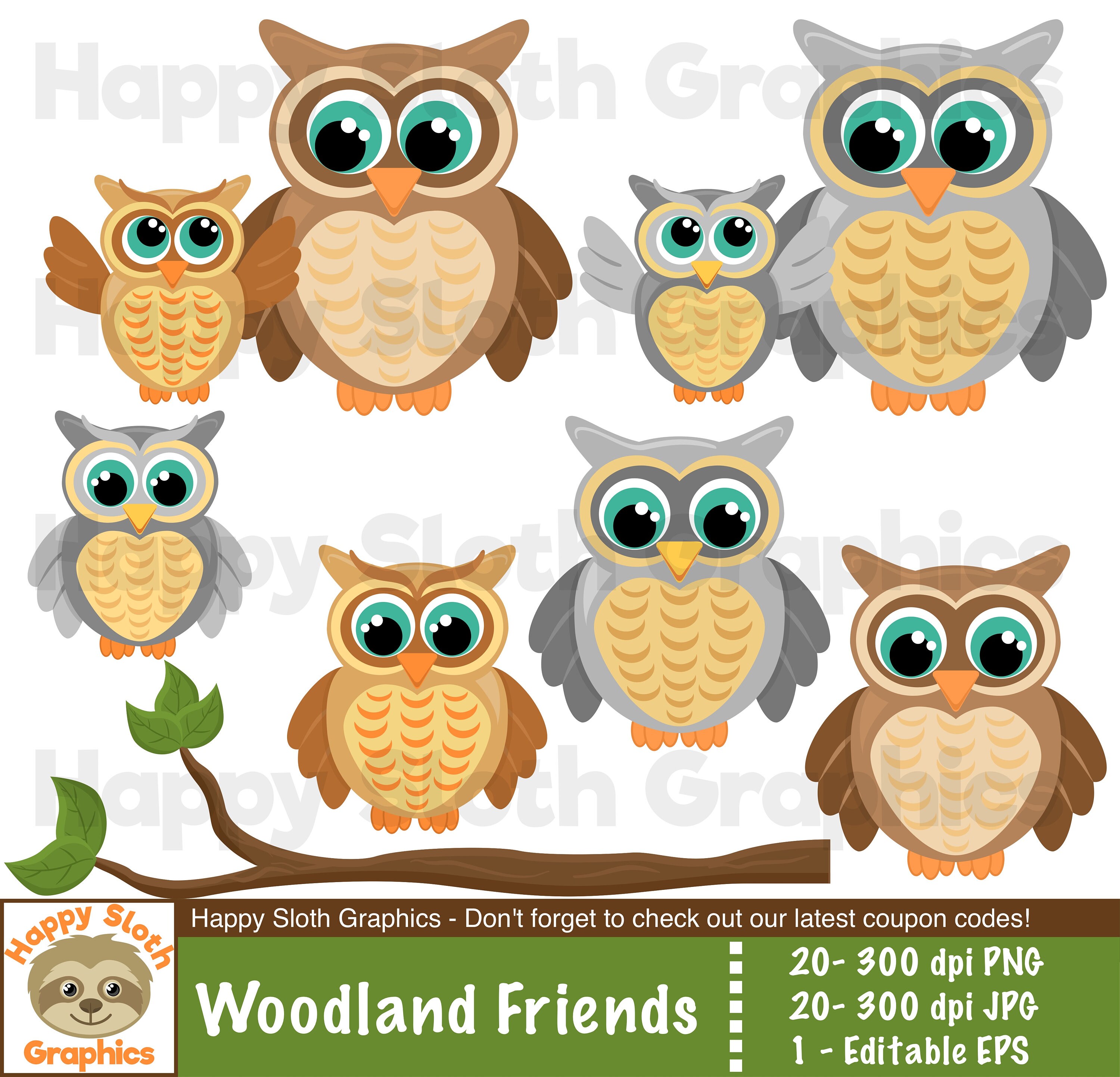 Woodland Friends Clipart Set, Personal and Commercial Use Vector ...