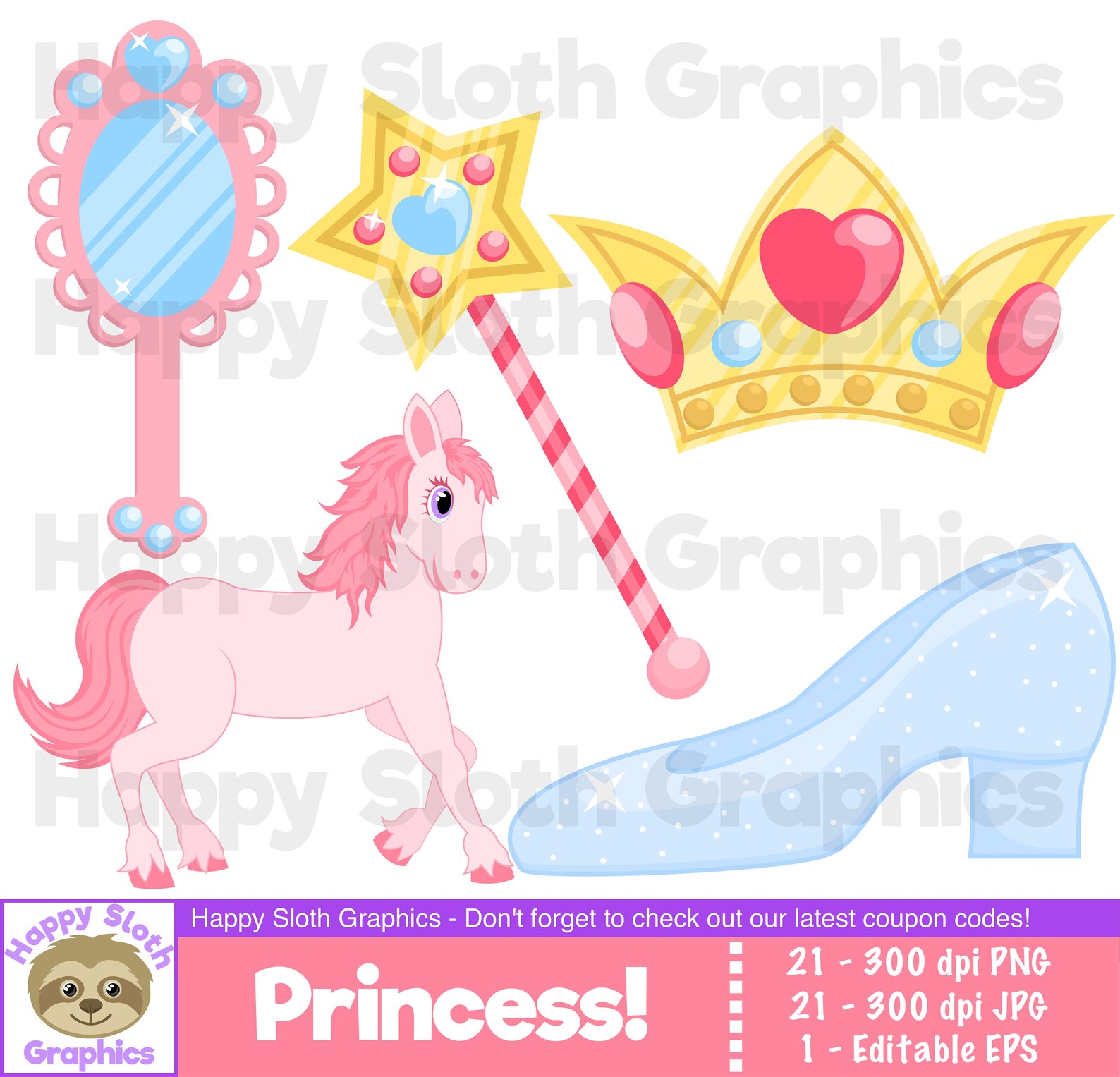 Princess Fun Clipart Set, Personal and Commercial Use Vector Royal ...