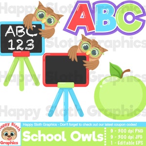 School Owls Clipart Set, Personal and Commercial Use Vector School ...