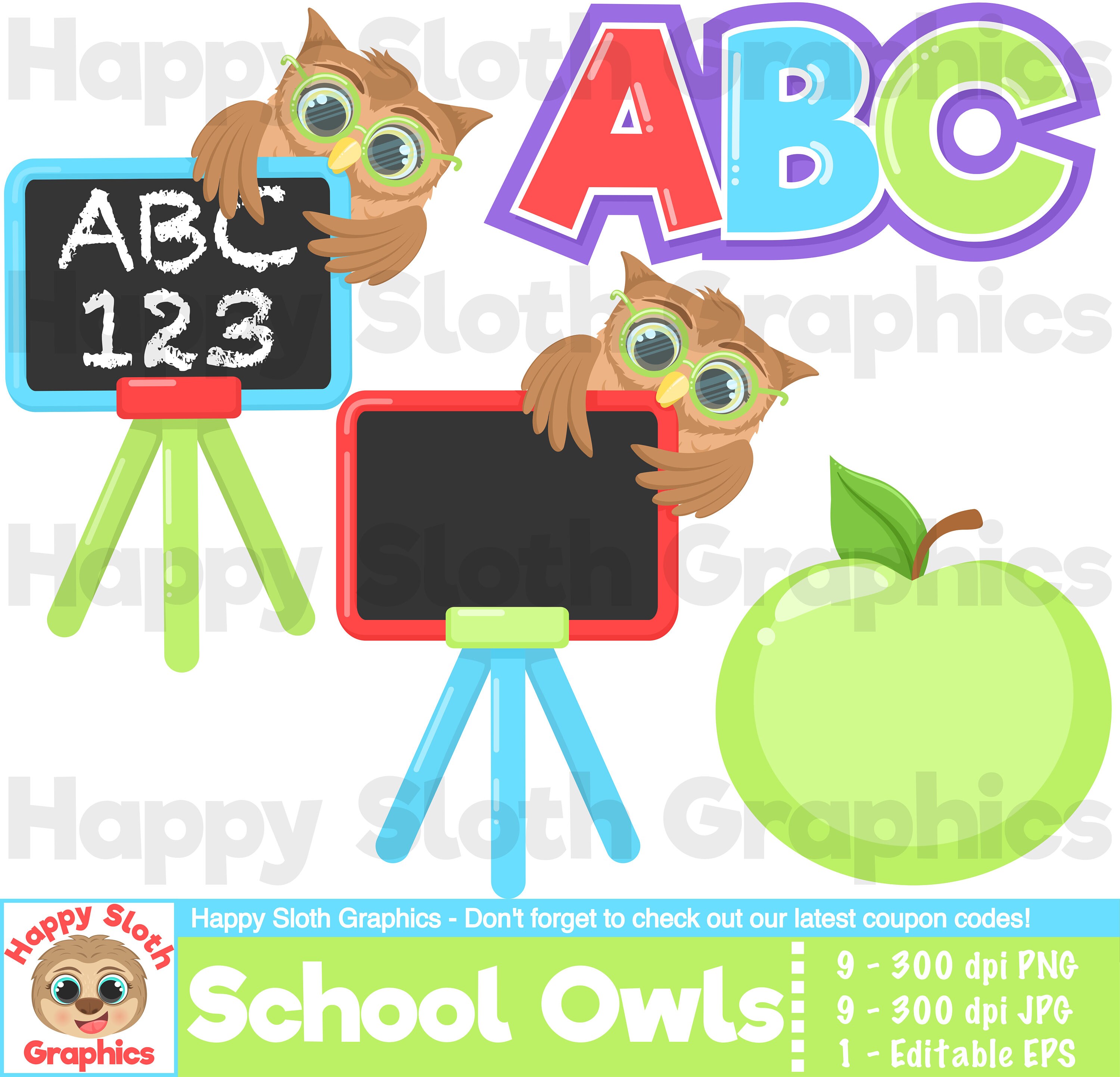 School Owls Clipart Set, Personal and Commercial Use Vector School ...
