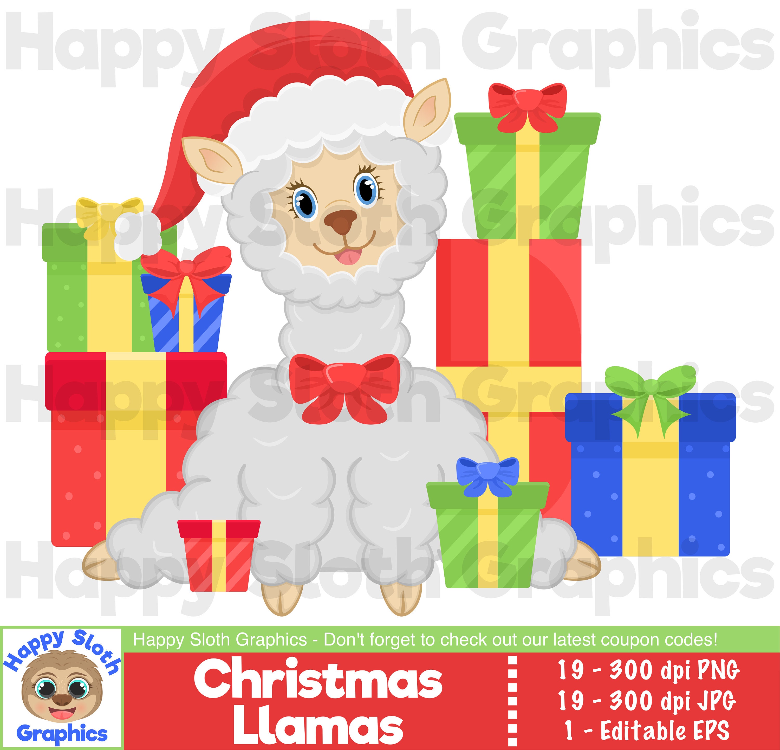 Christmas Llama Clipart Set, Personal and Commercial Use Vector Alpaca ...