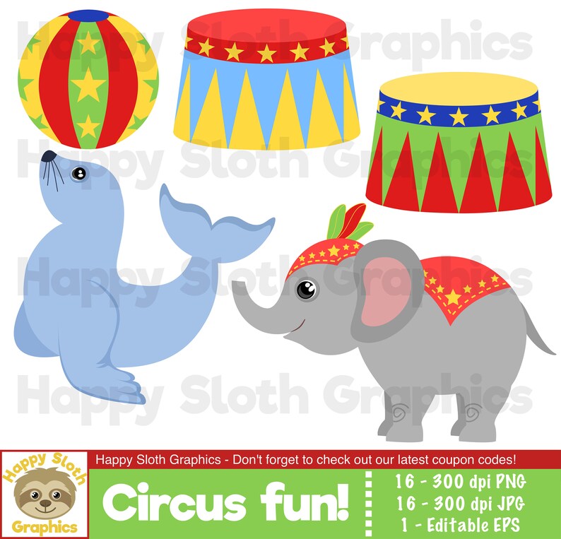 Circus Fun Clipart Set, Personal and Commercial Use Vector Big Top ...