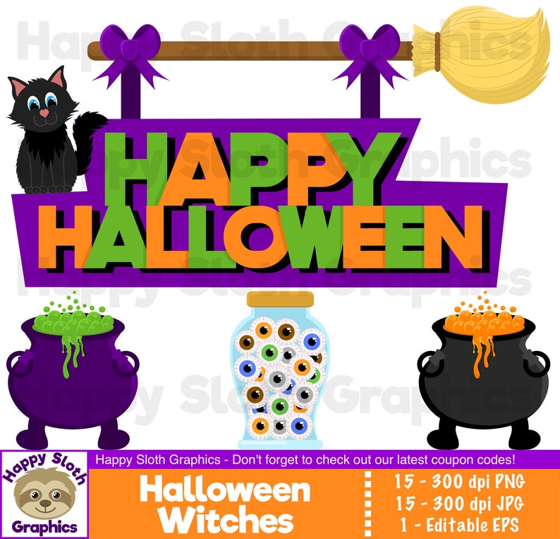 Halloween Witches Clipart Set, Personal and Commercial Use Vector ...