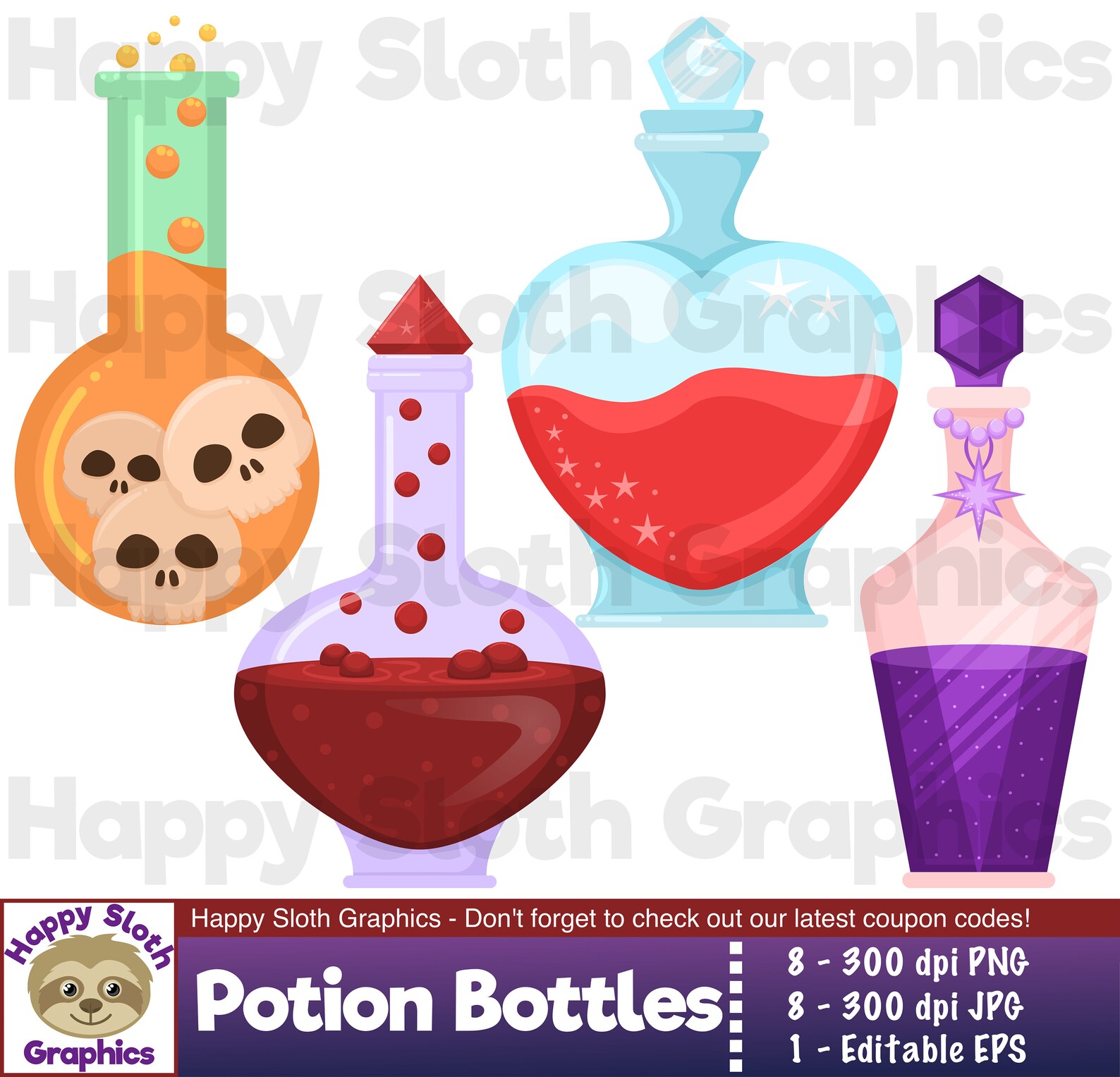Halloween Potions Clipart Set, Personal and Commercial Use Vector ...