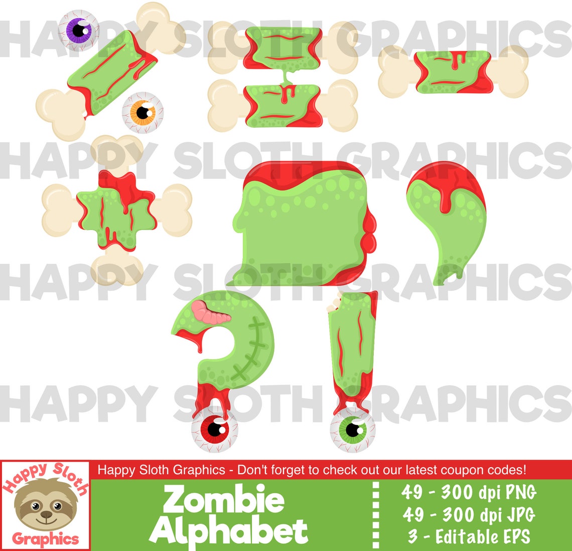 Zombie Alphabet Clipart Set Personal and Commercial Use - Etsy
