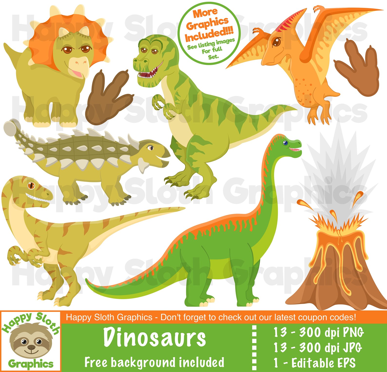 Dinosaur Clipart Set Personal and Commercial Use Vector | Etsy