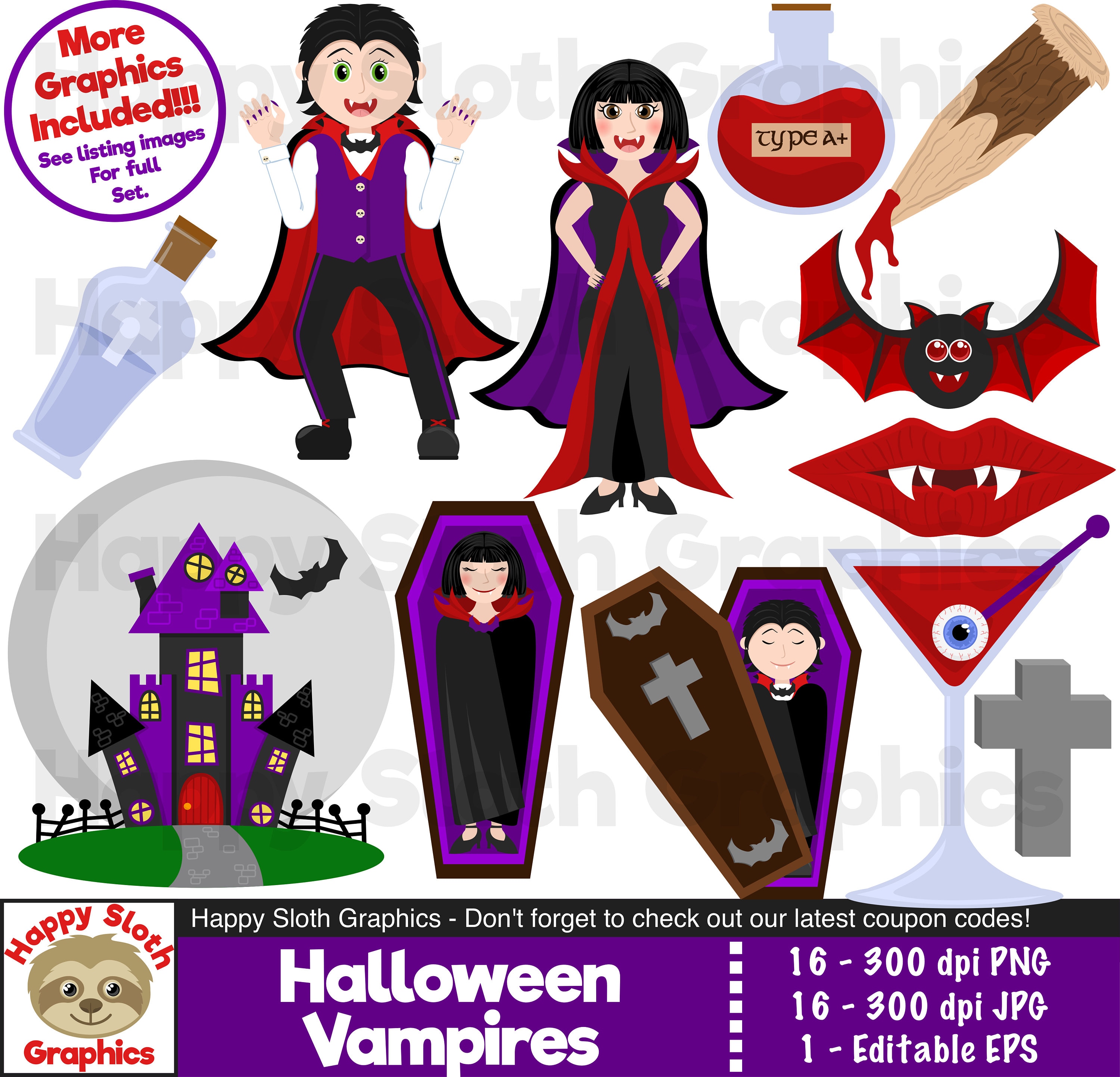Halloween Vampires Clipart Set Personal and Commercial Use - Etsy
