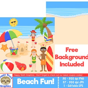 Beach Fun Clipart Set, Personal and Commercial Use Vector Seaside ...