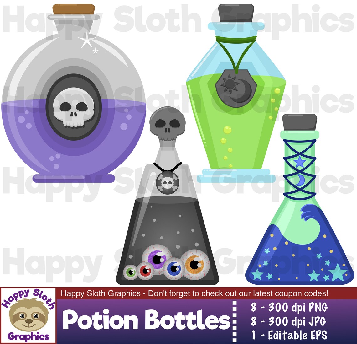 Halloween Potions Clipart Set, Personal and Commercial Use Vector ...
