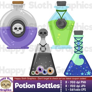 Halloween Potions Clipart Set, Personal and Commercial Use Vector ...