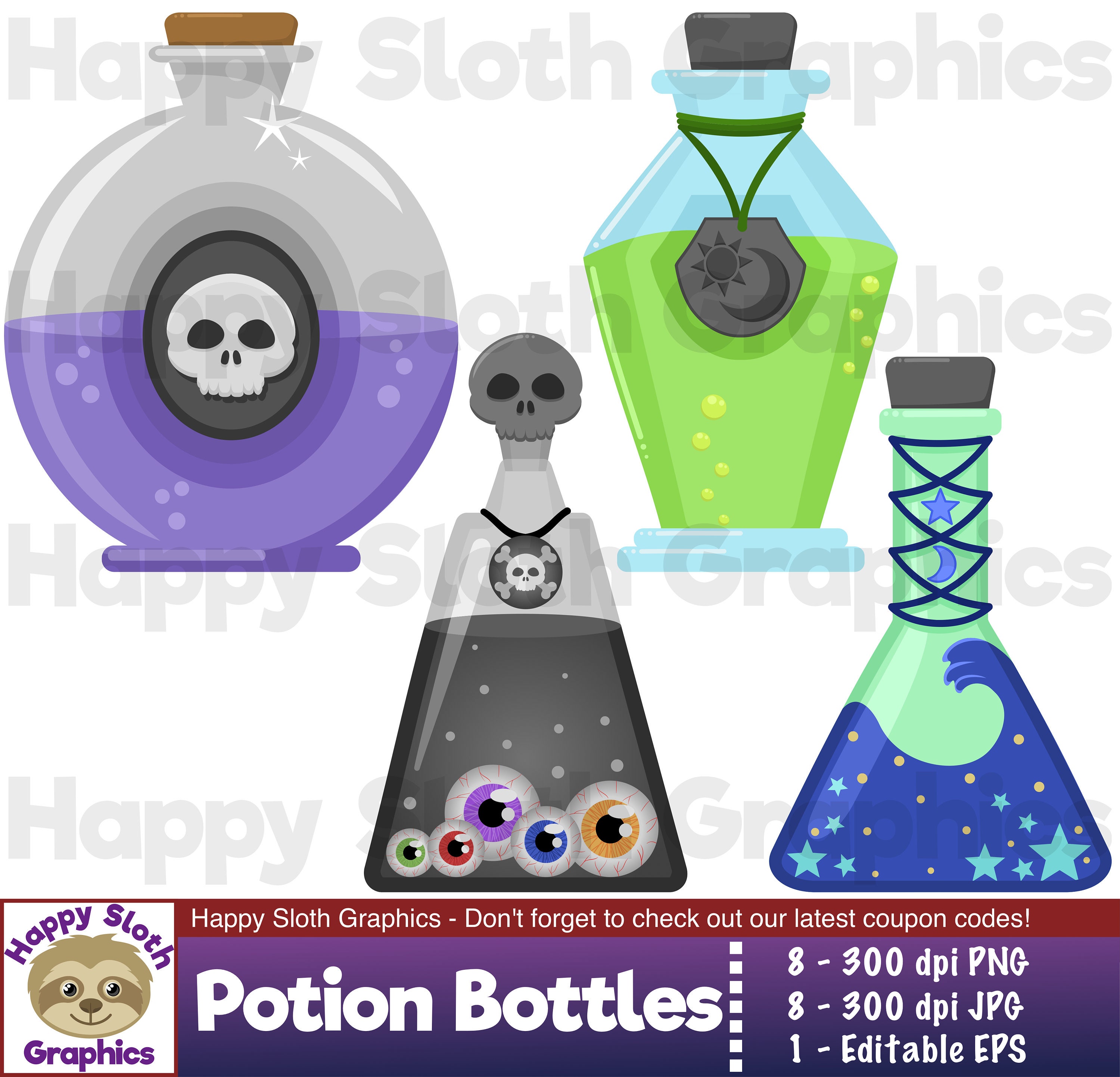 Halloween Potions Clipart Set, Personal and Commercial Use Vector ...