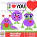 Valentines Monsters Clipart Set, Personal and Commercial Use Vector ...