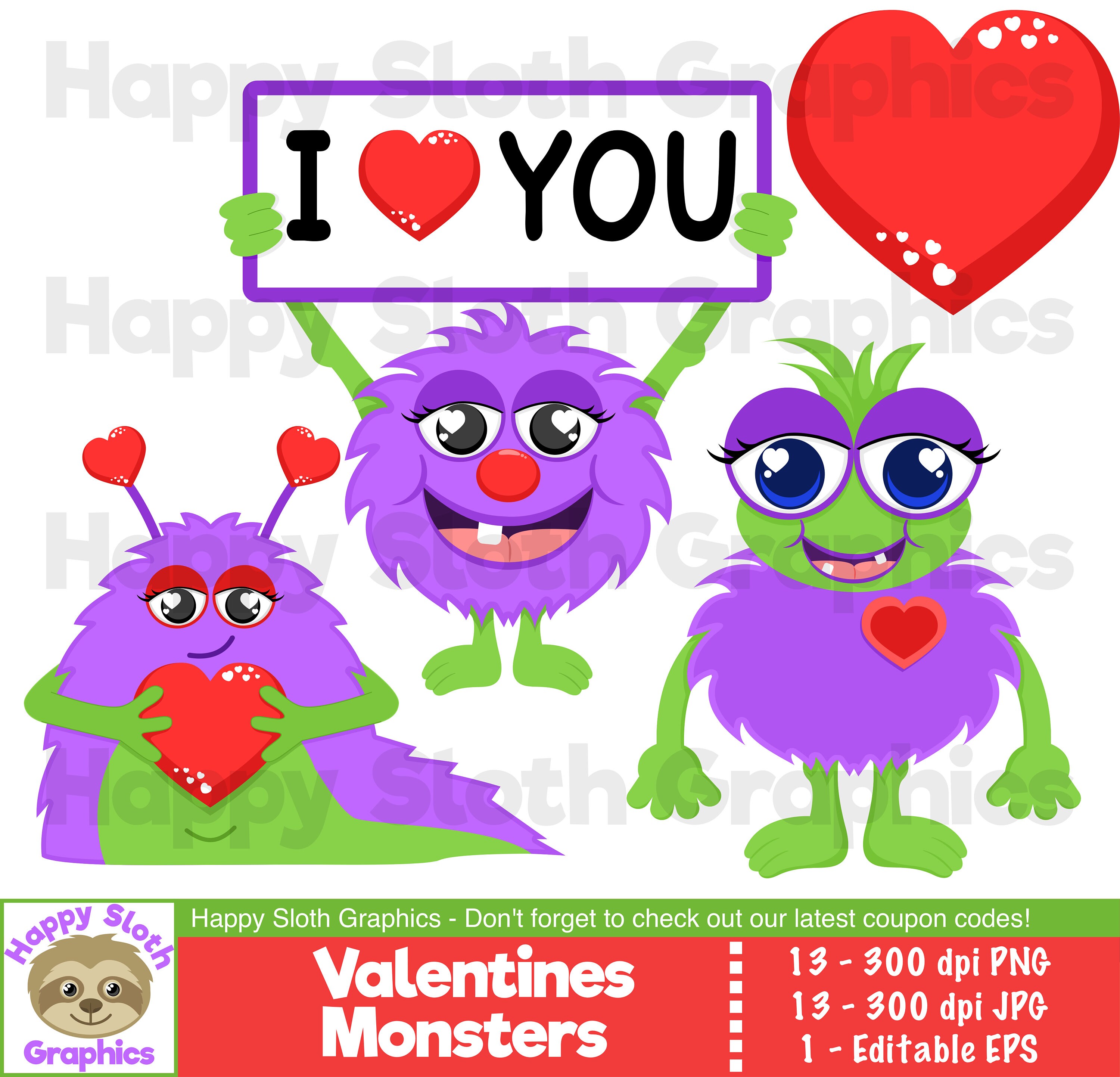 Valentines Monsters Clipart Set Personal and Commercial Use - Etsy