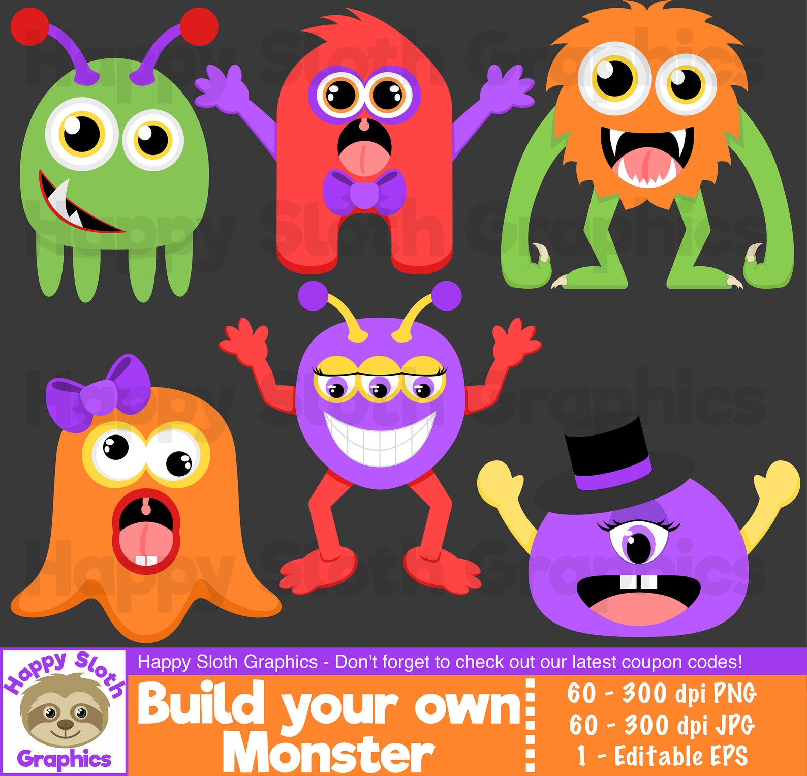 Mix and Match Monster Clipart Set, Personal and Commercial Use Vector ...