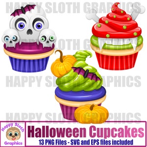 Halloween Cupcakes Clipart Set, Personal and Commercial Use Vector Food ...