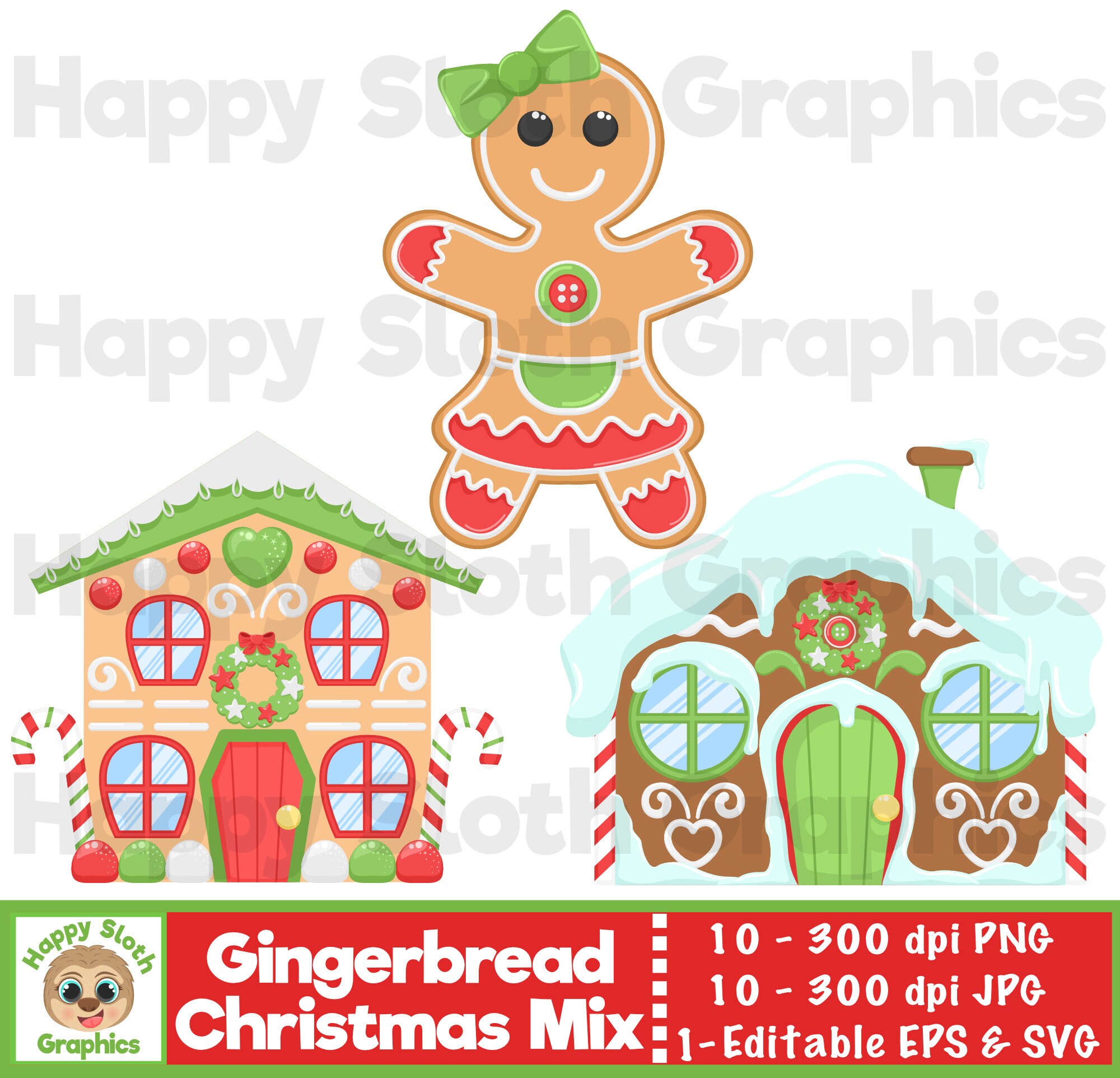 Gingerbread Clipart Mix Set, Personal and Commercial Use Vector, Xmas ...