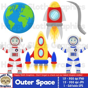 Outer Space Clipart Set, Personal and Commercial Use Vector, Space ...