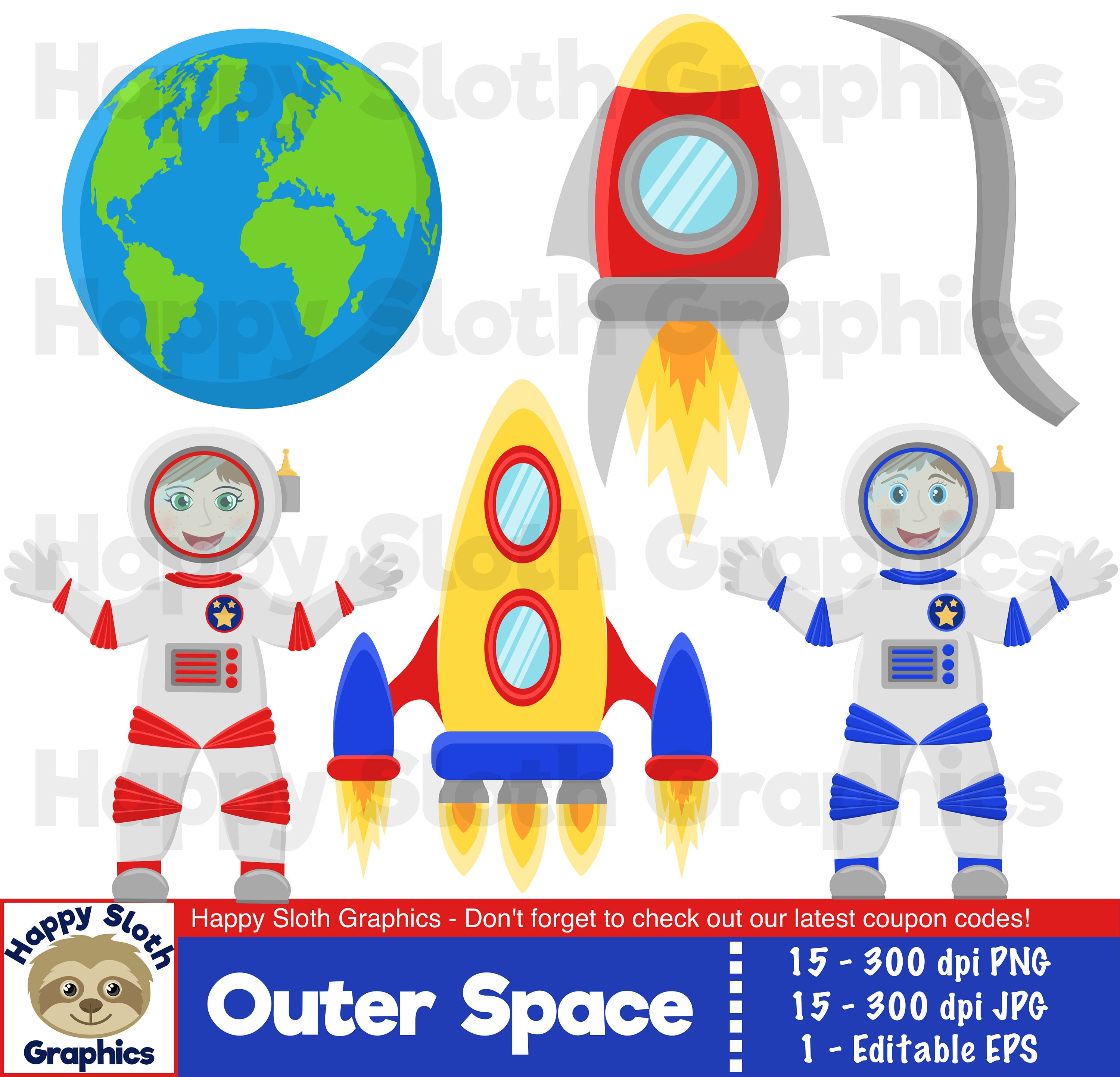 Outer Space Clipart Set, Personal and Commercial Use Vector, Space ...