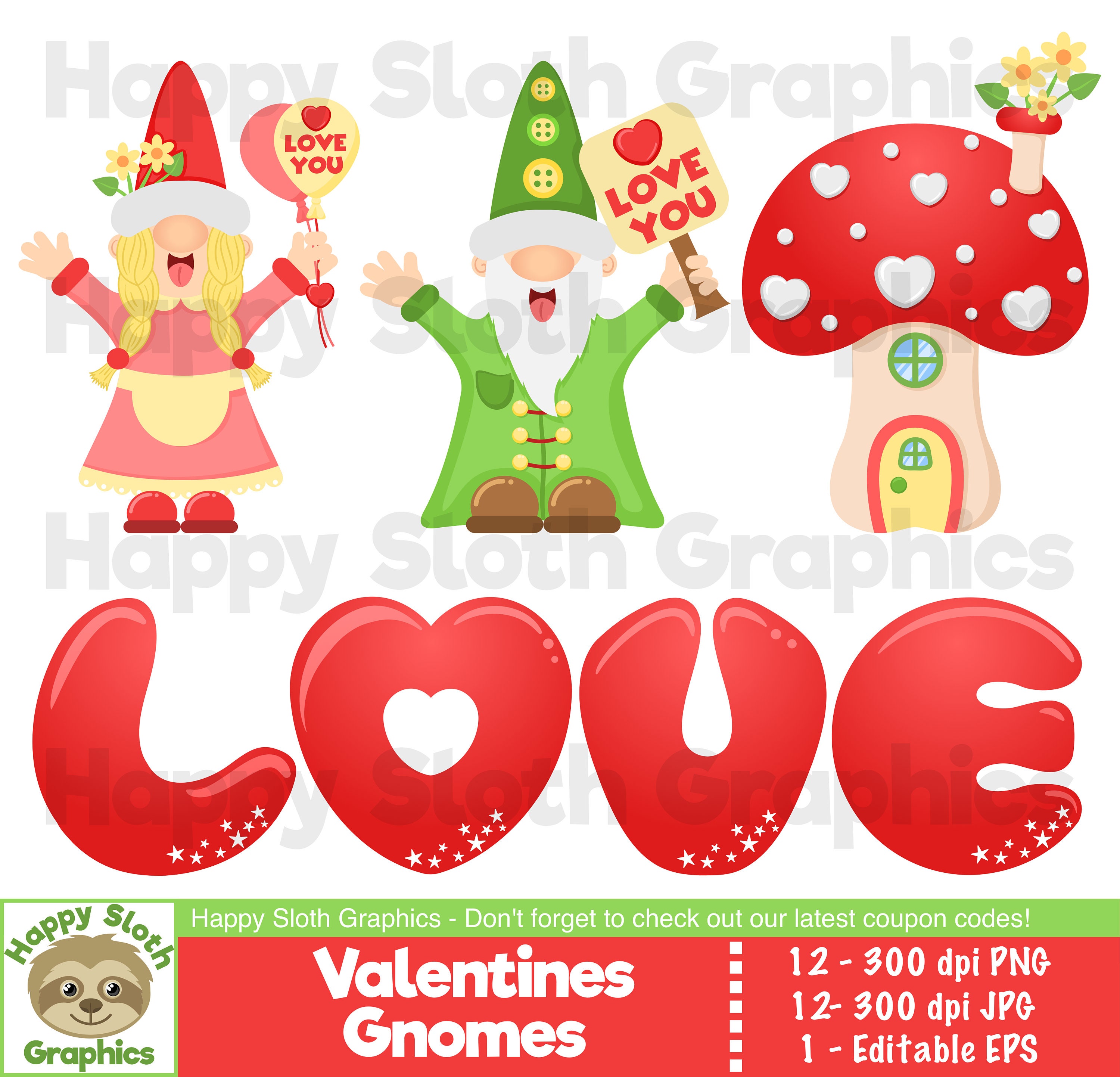 Valentines Gnomes Clipart Set, Personal and Commercial Use Vector ...