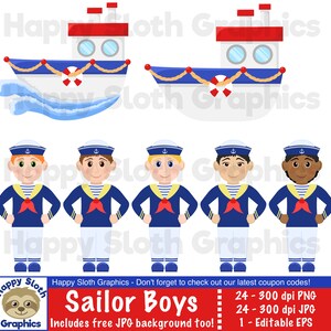 Sailor Boys Clipart Set, Personal and Commercial Use Vector Sailor ...