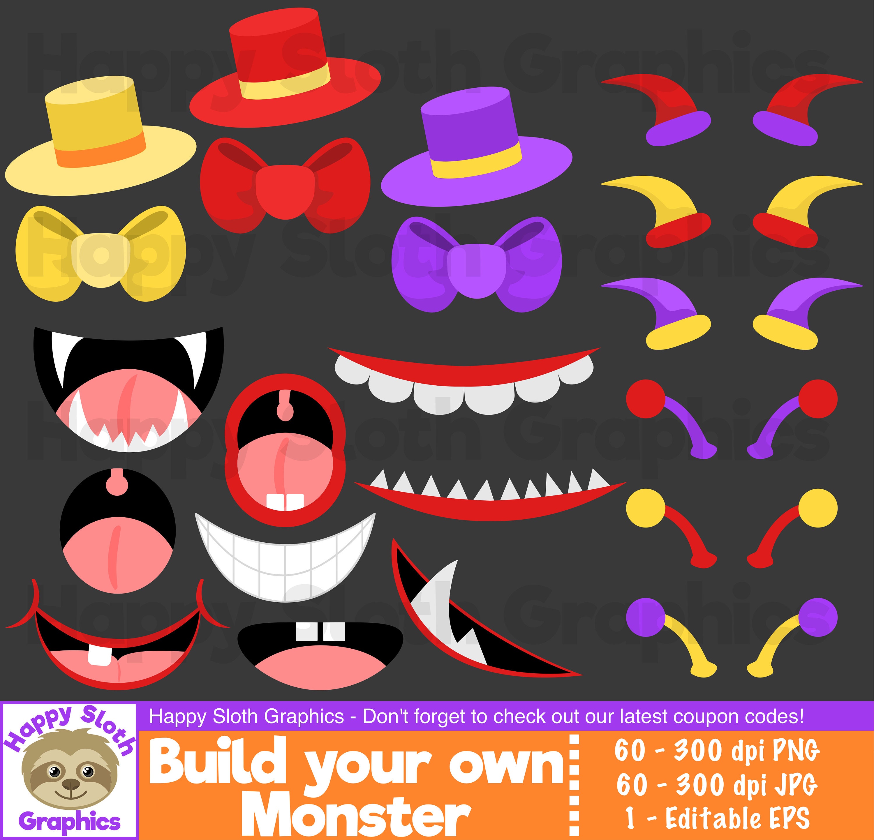 Mix and Match Monster Clipart Set, Personal and Commercial Use Vector ...