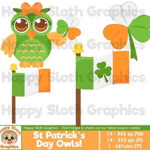 St Patrick’s Day Owls Clipart Set, Personal and Commercial Use Vector ...