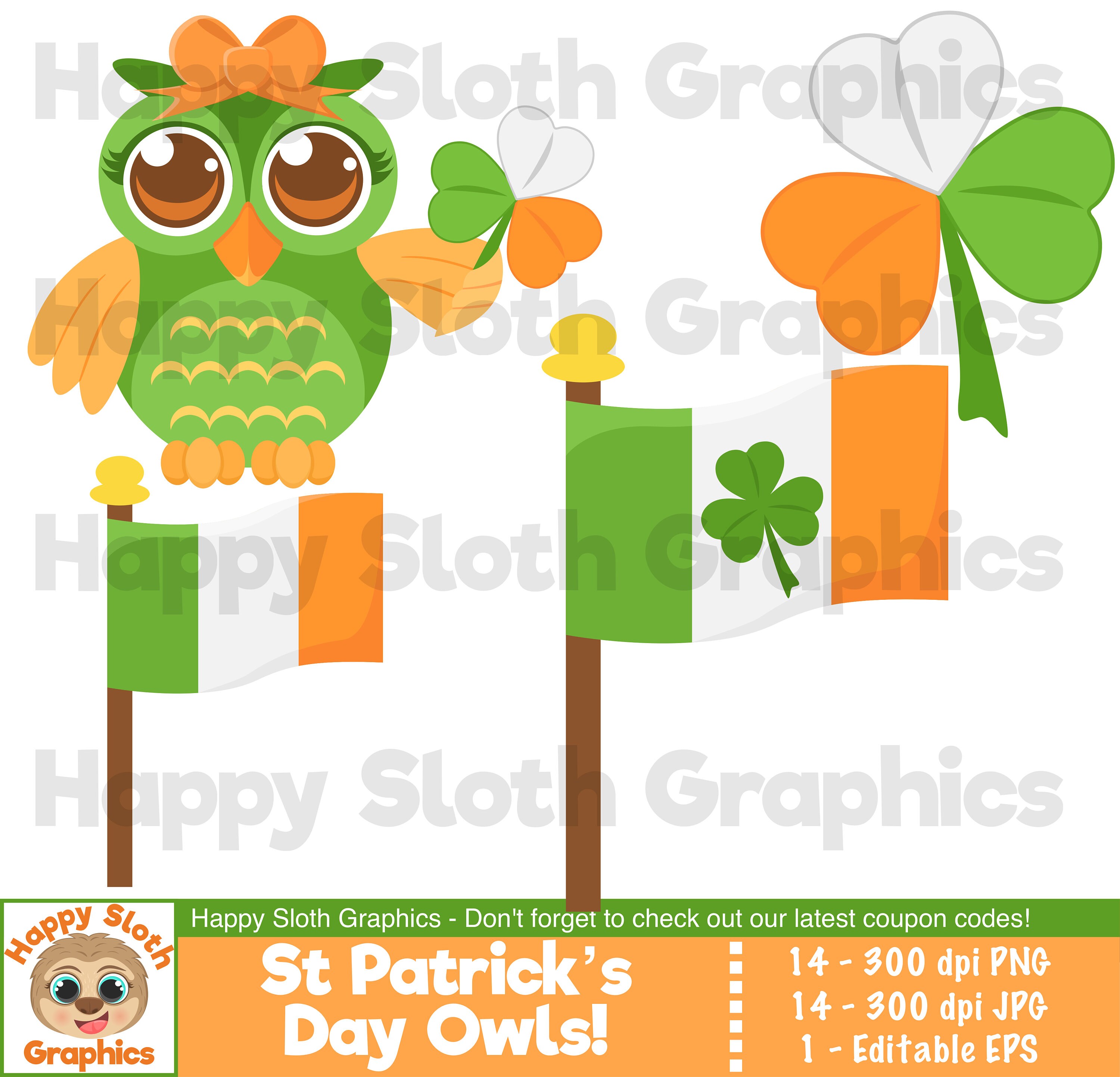St Patricks Day Owls Clipart Set, Personal and Commercial Use Vector St ...