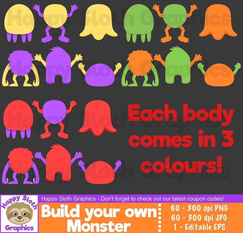 Mix and Match Monster Clipart Set, Personal and Commercial Use Vector ...