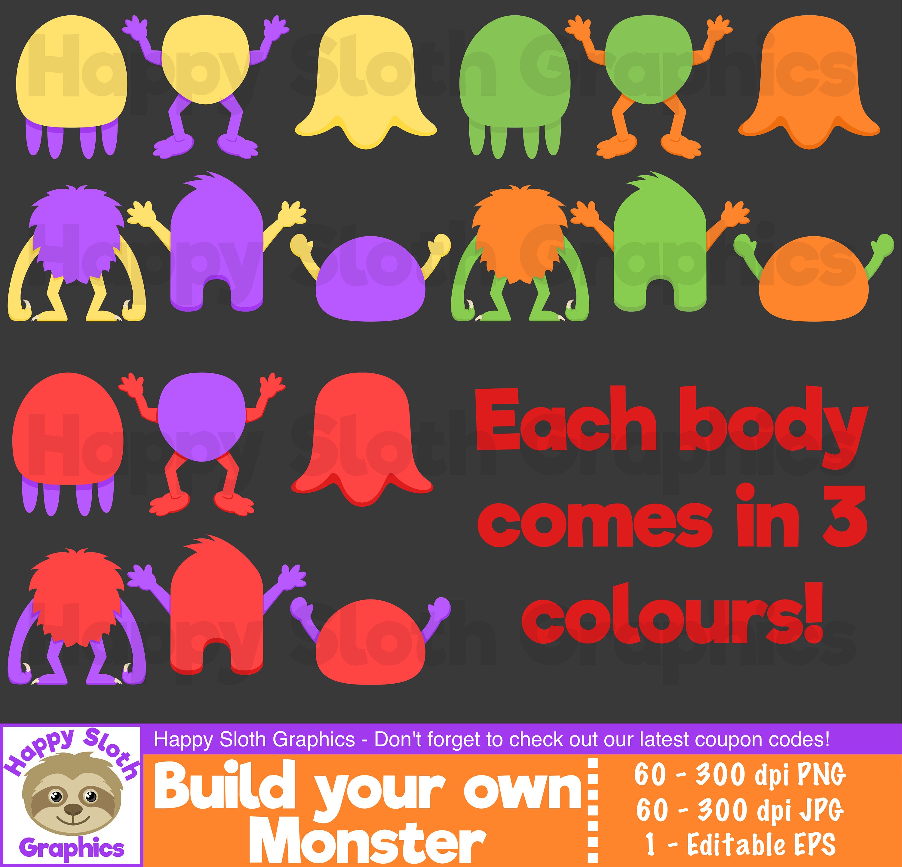 Mix and Match Monster Clipart Set, Personal and Commercial Use Vector ...