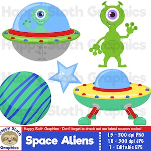 Space Alien Clipart Set, Personal and Commercial Use Vector, Space ...