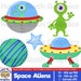 Space Alien Clipart Set, Personal and Commercial Use Vector, Space ...