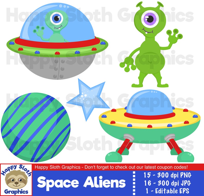 Space Alien Clipart Set Personal and Commercial Use Vector - Etsy