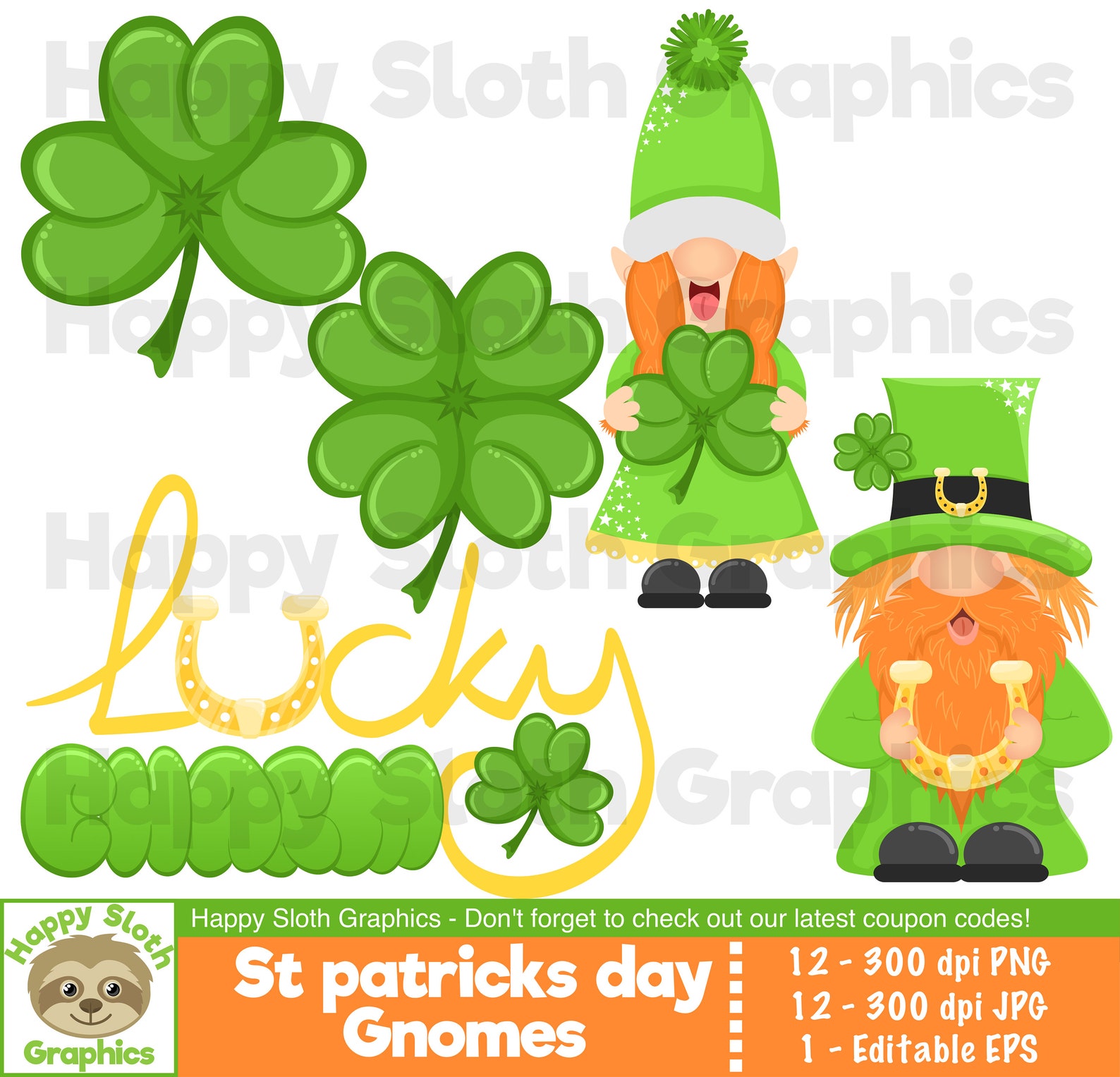 St Patricks Day Gnomes Clipart Set Personal and Commercial - Etsy