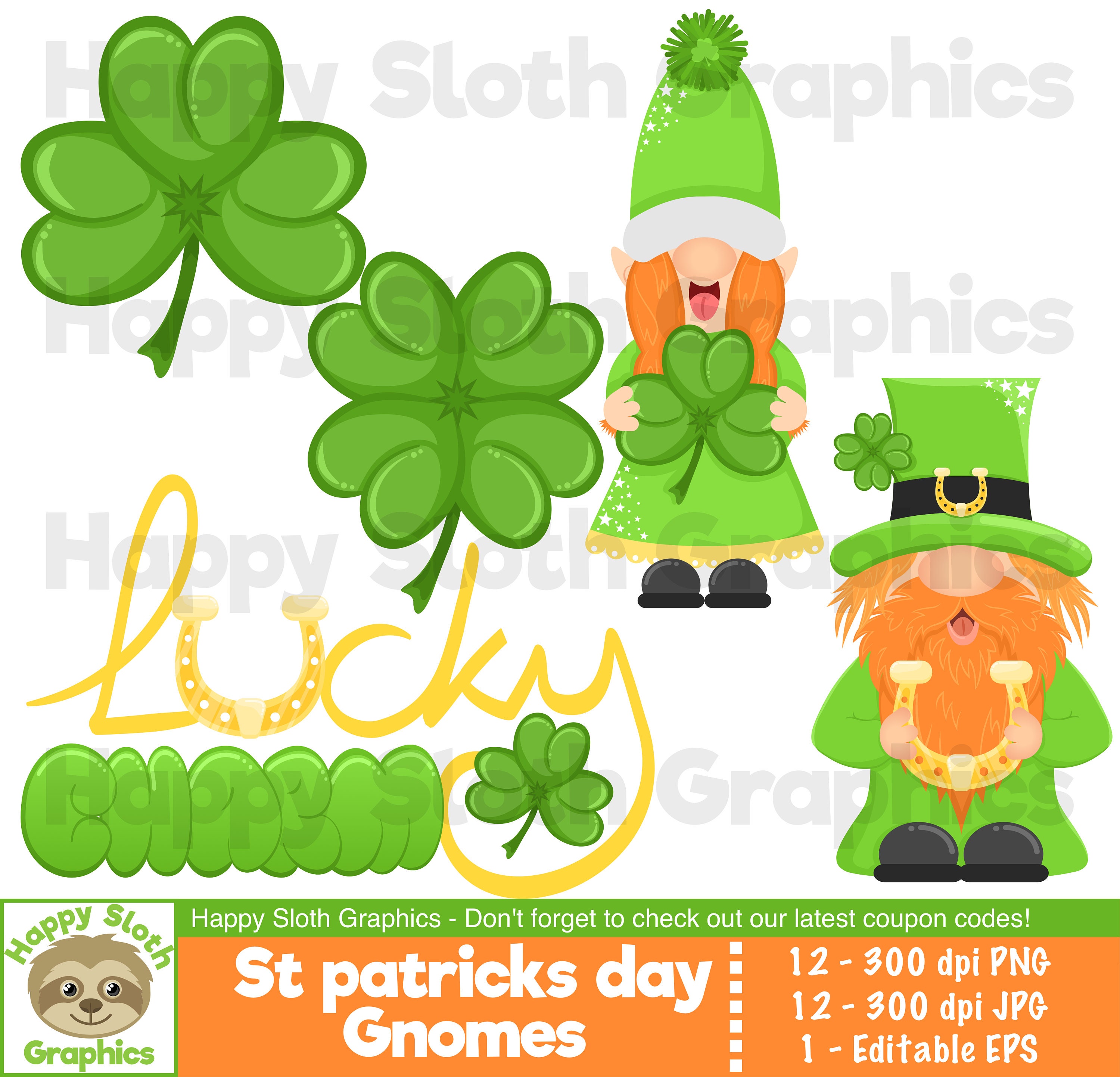 St Patricks Day Gnomes Clipart Set, Personal and Commercial Use Vector ...