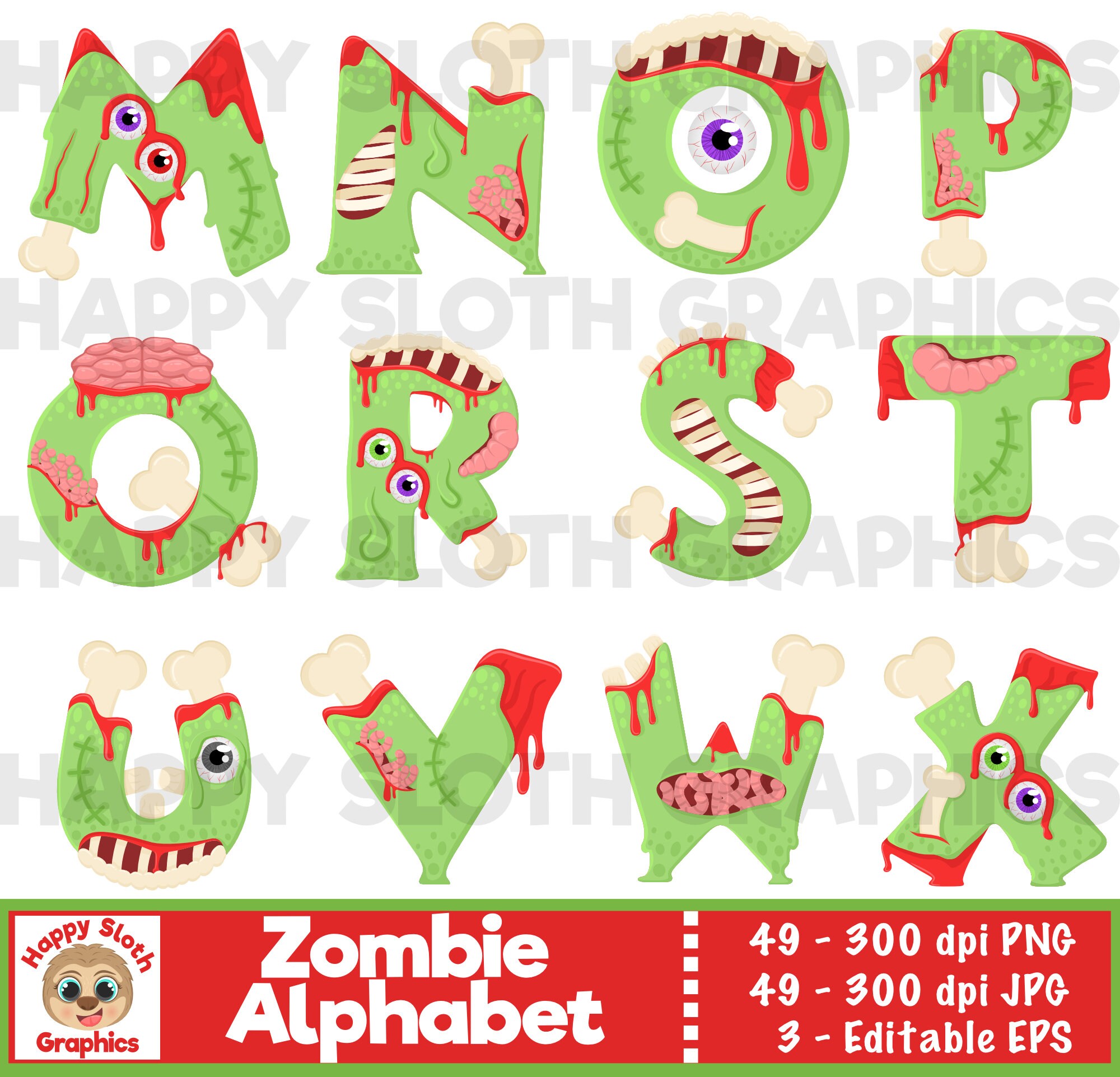 Zombie Alphabet clipart set, vector de uso personal y comercial ...