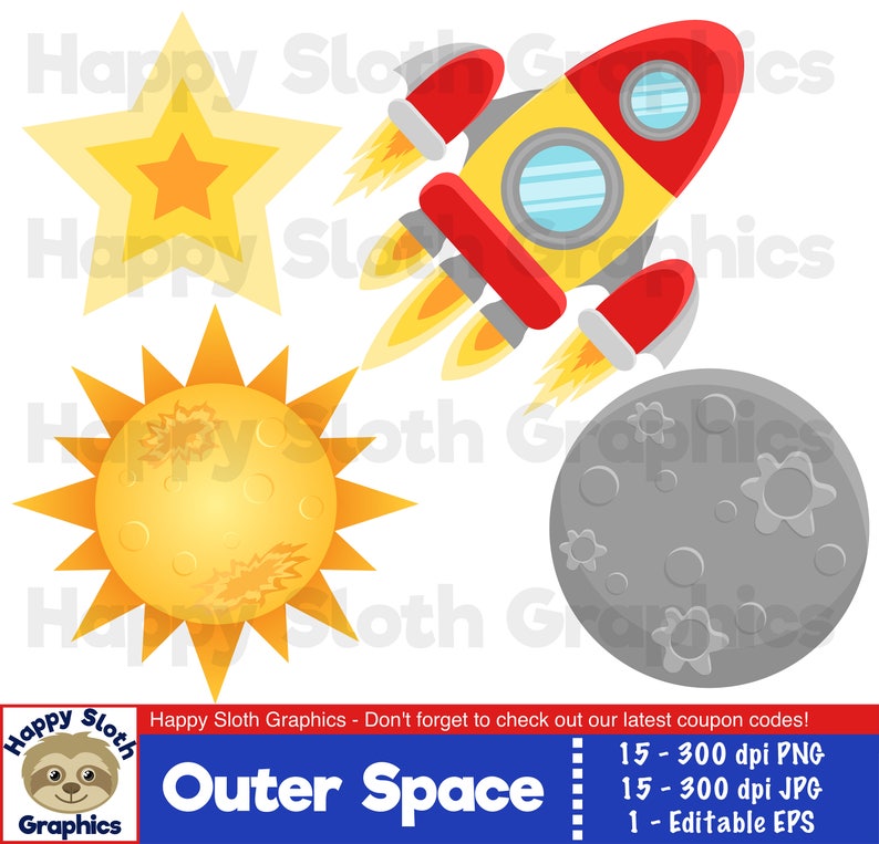 Outer Space Clipart Set, Personal and Commercial Use Vector, Space ...