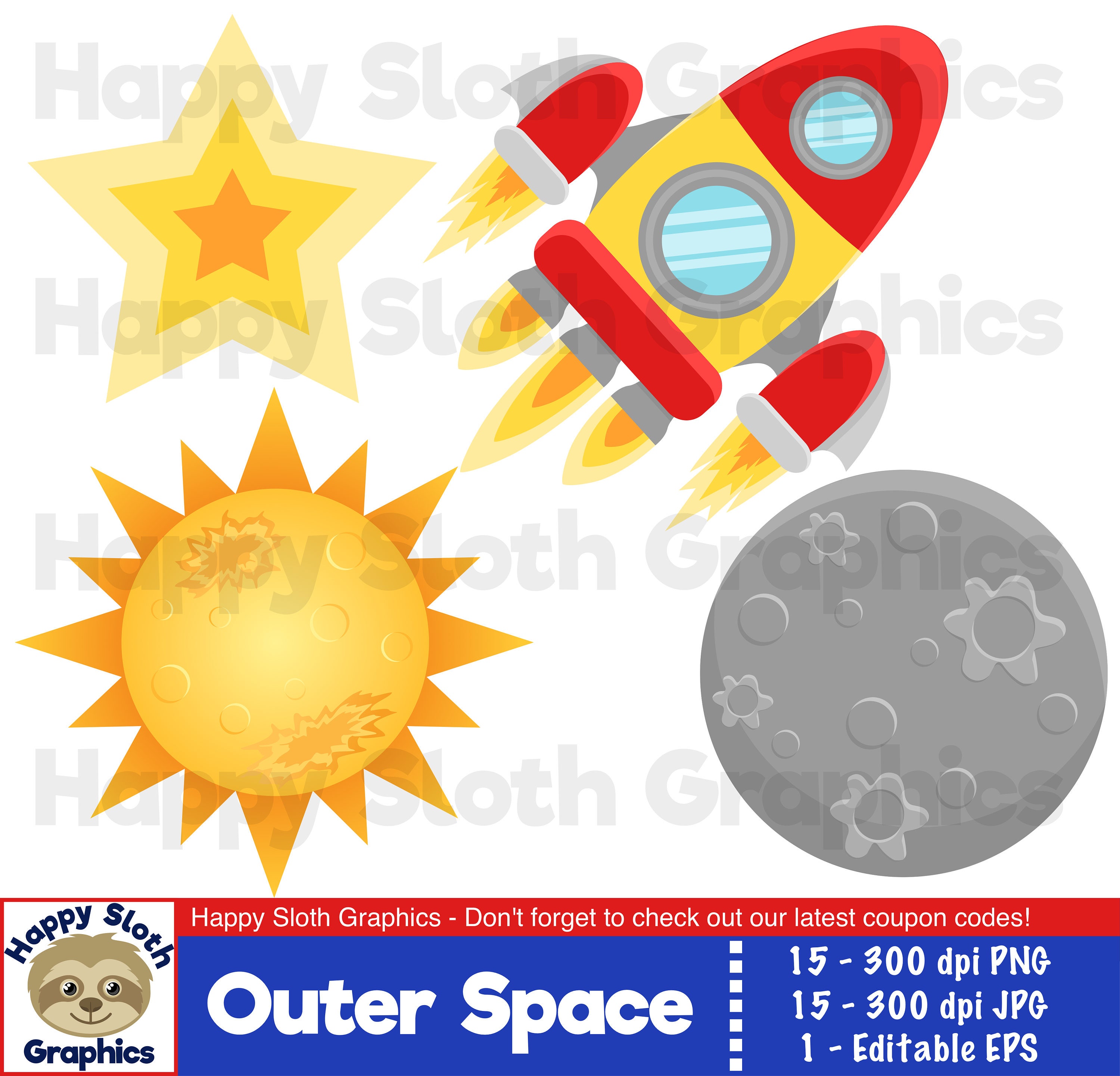 Outer Space Clipart Set, Personal and Commercial Use Vector, Space ...