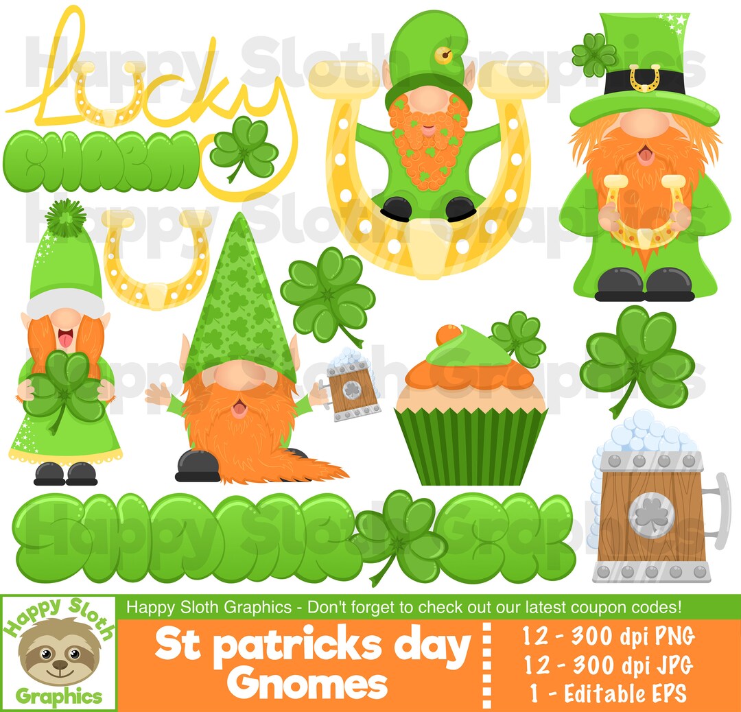 St Patrick’s Day Gnomes Clipart Set, Personal and Commercial Use Vector ...