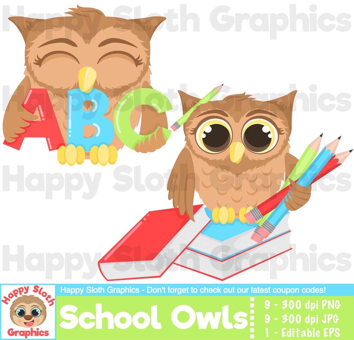 School Owls Clipart Set Personal and Commercial Use Vector - Etsy Canada