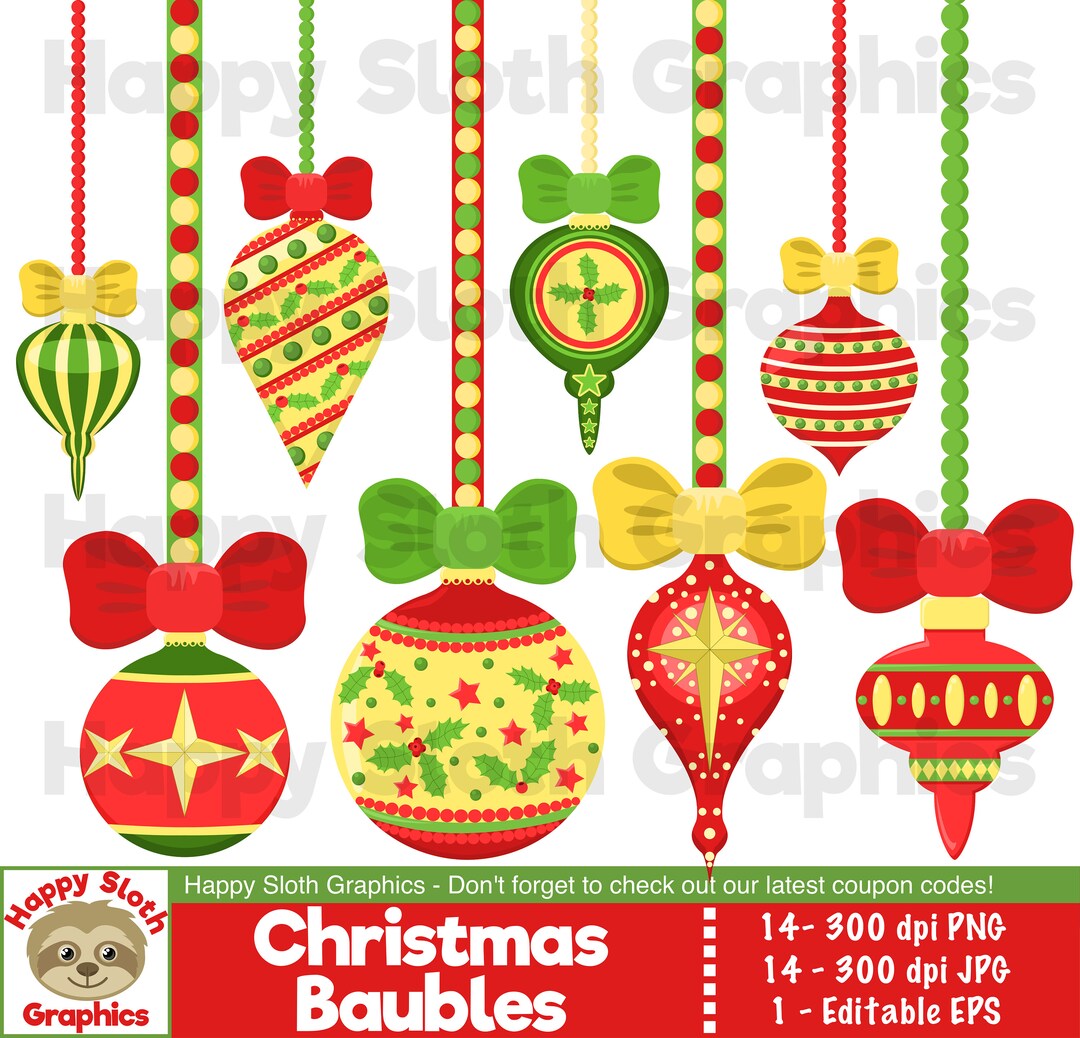 Christmas Baubles Clipart Set, Personal and Commercial Use Vector, Xmas ...