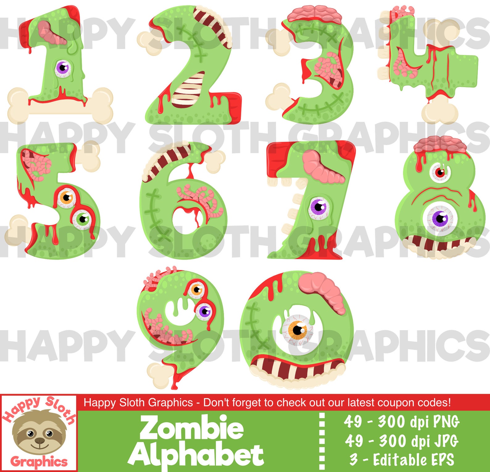 Zombie Alphabet Clipart Set, Personal and Commercial Use Vector ...