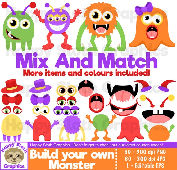 Mix and Match Monster clipart set personal and commercial use | Etsy