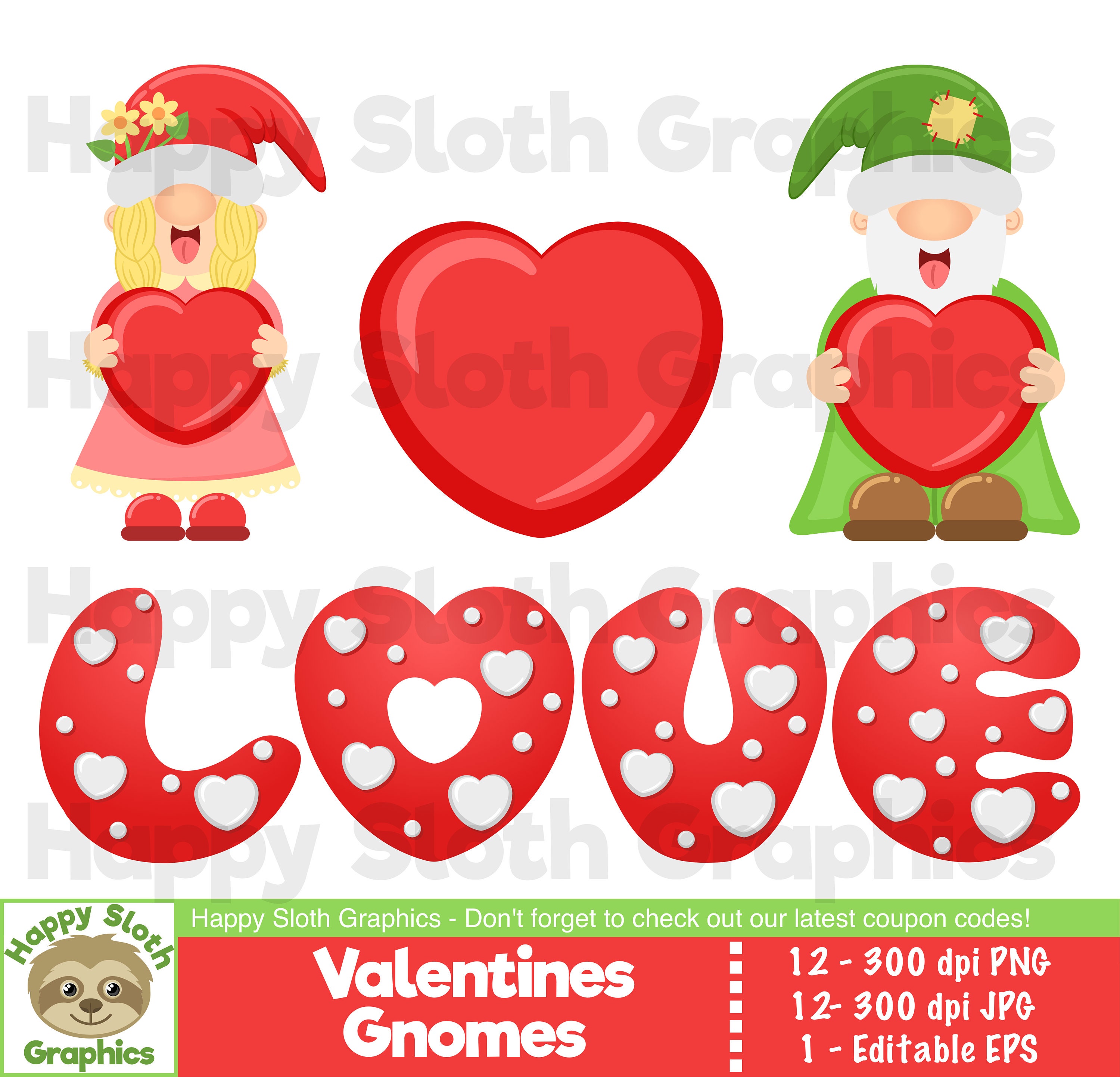 Valentines Gnomes Clipart Set, Personal and Commercial Use Vector ...