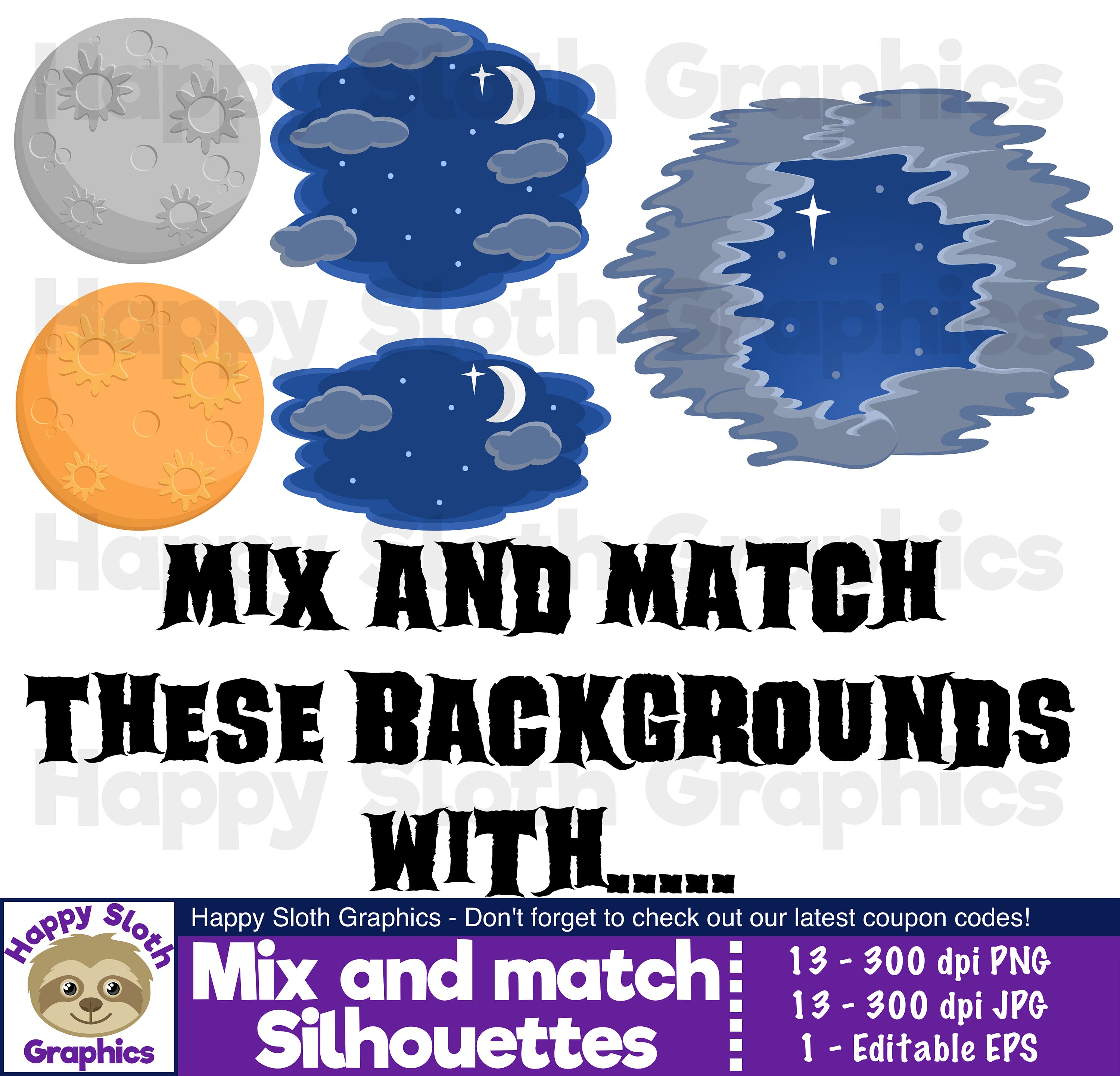 Mix and Match Halloween Scene Clipart Set Personal and - Etsy