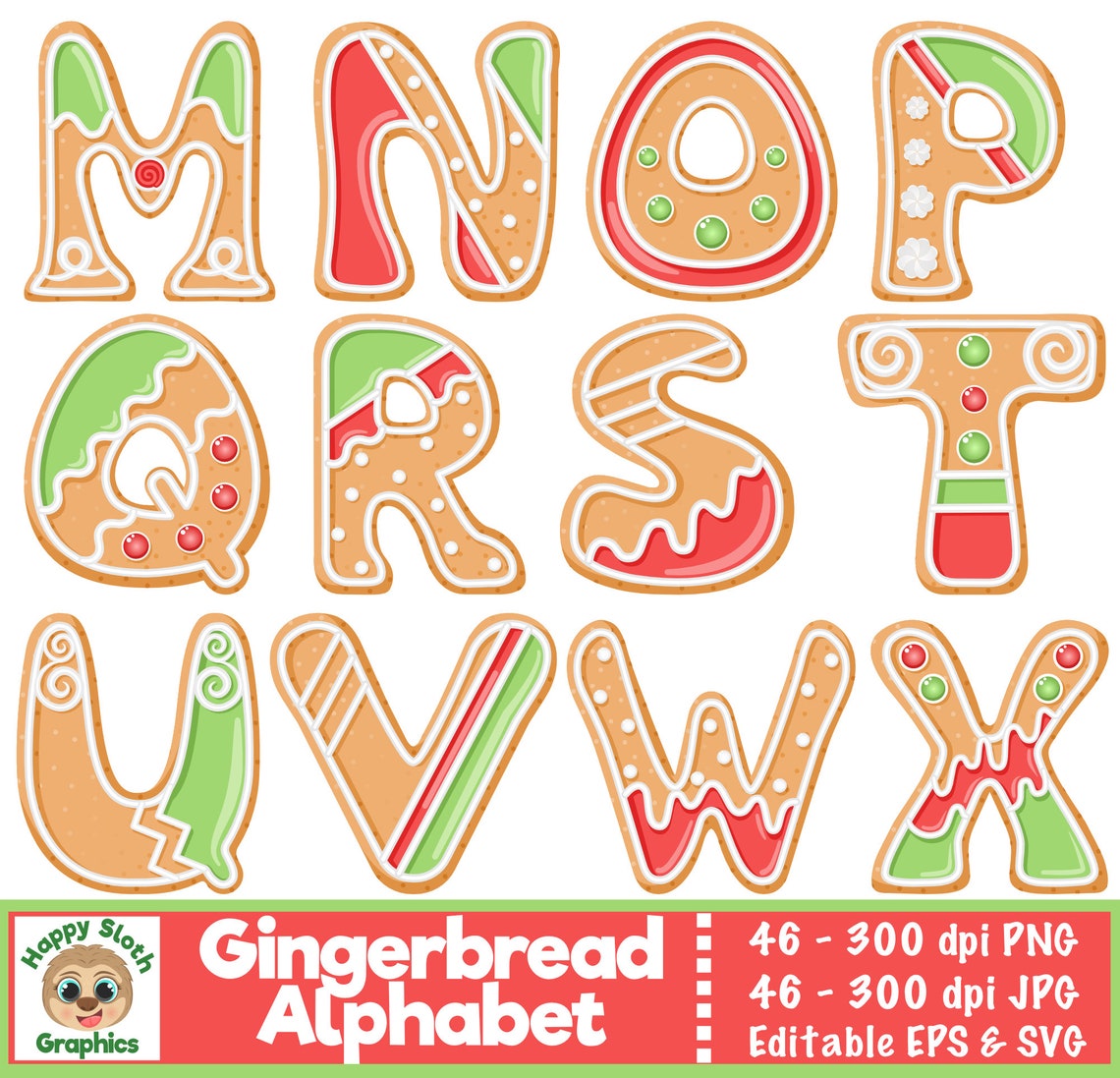 Gingerbread Alphabet Clipart Set in Red and Green Personal - Etsy